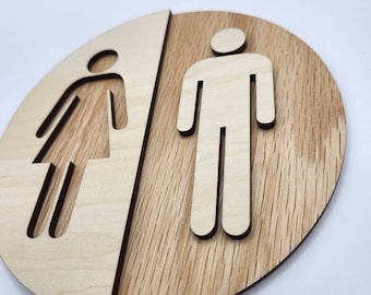 Round Wood Unisex Bathroom Sign Office Restroom WC Signage | Etsy