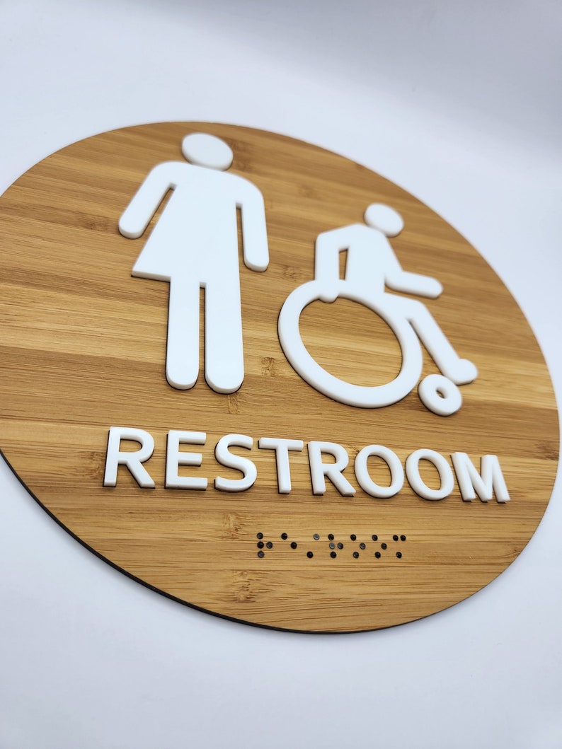 Bamboo Restroom Sign, Toilet, Neutral, Men, Women Restroom Sign ...