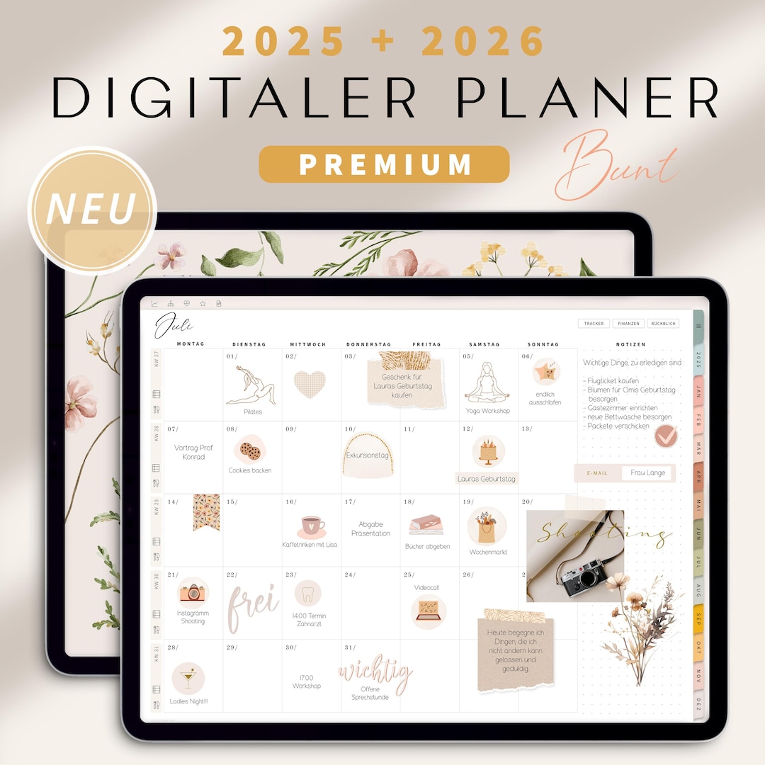 Digitaler Planer 2025 & 2026 Deutsch / GOODNOTES Kalender / iPad ...