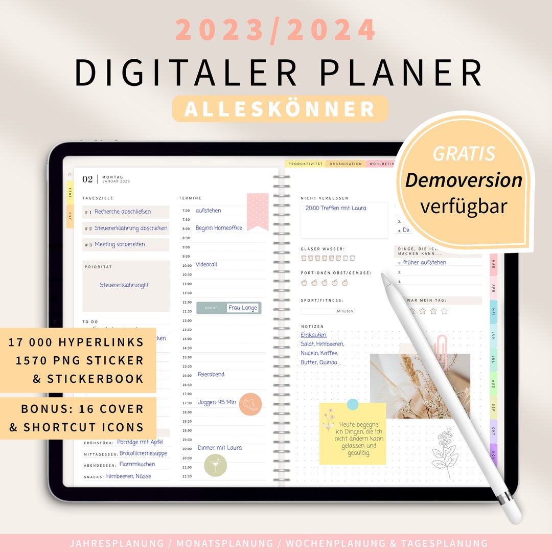 Digitaler Planer 2023 2024 Deutsch Alleskönner / GOODNOTES Kalender ...
