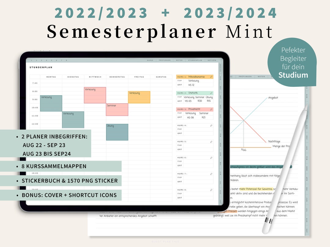 Digitaler Semesterplaner 2023 2024 Studentenplaner Digital - Etsy
