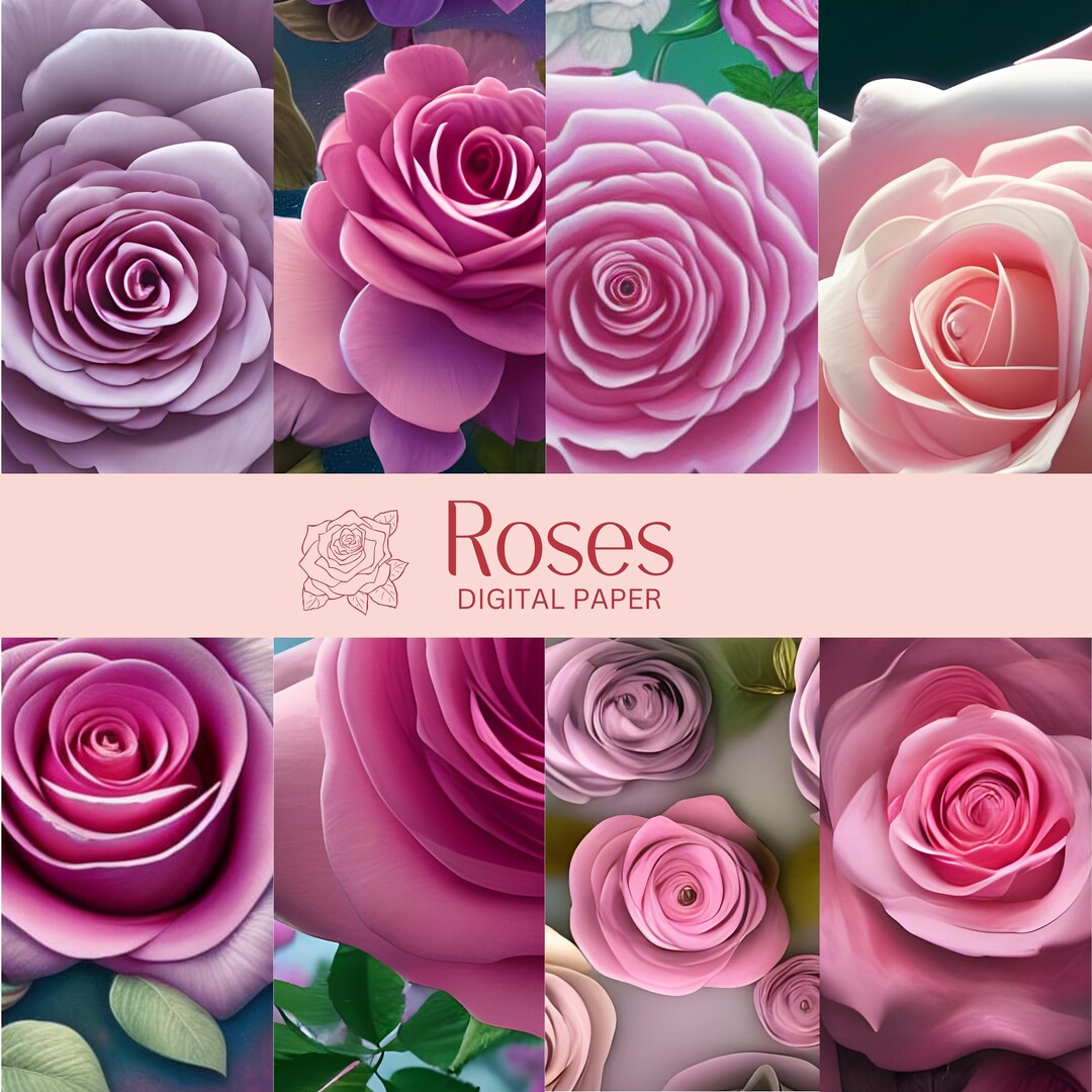 Rose Digital Paper - Roses Digital Art, Digital Print, Scrapbook Paper ...