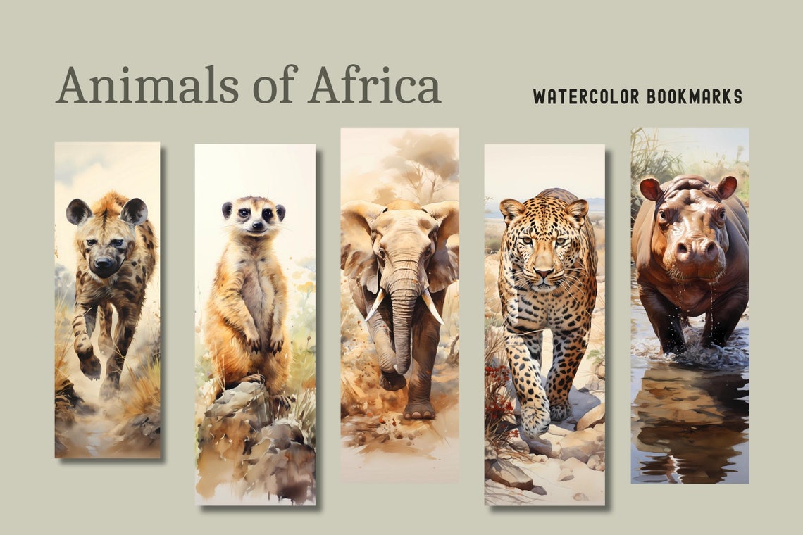 Animals of Africa Watercolor Bookmarks PNG, Digital Download - Etsy