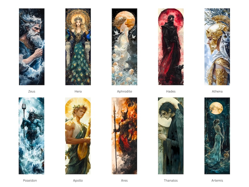 Greek Mythology Bookmarks: Watercolor Gods & Goddesses PNG (digital ...