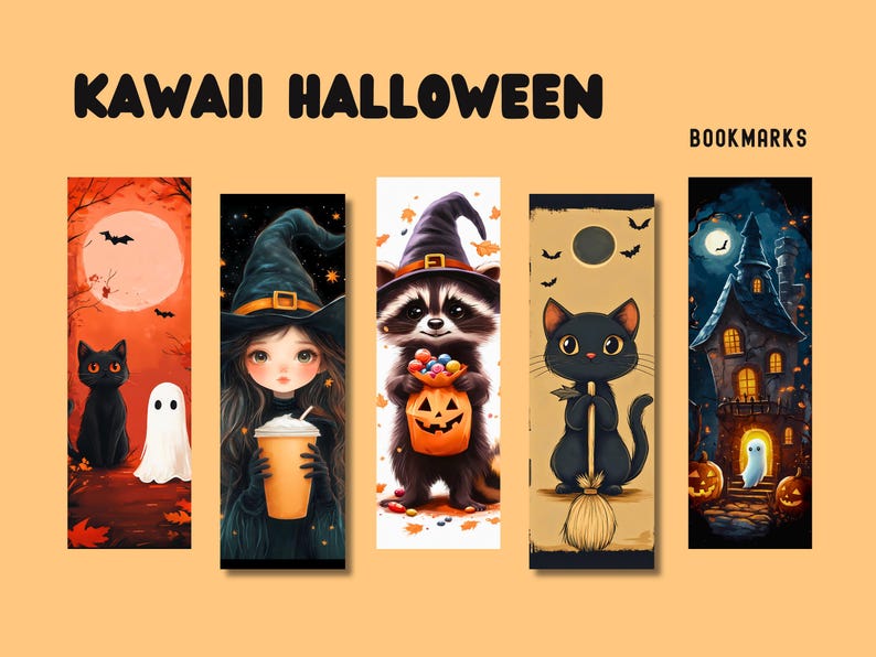 Kawaii Halloween Bookmarks - Bookmark PNG - Halloween Bookmark Designs ...