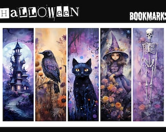 Set 2 Halloween 20 Bookmarks Printable Bookmarks Digital Download ...