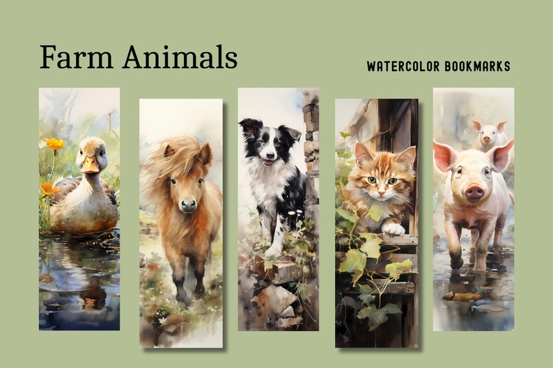 Farm/ranch Animal Watercolor Bookmarks - PNG, Digital Download - Etsy