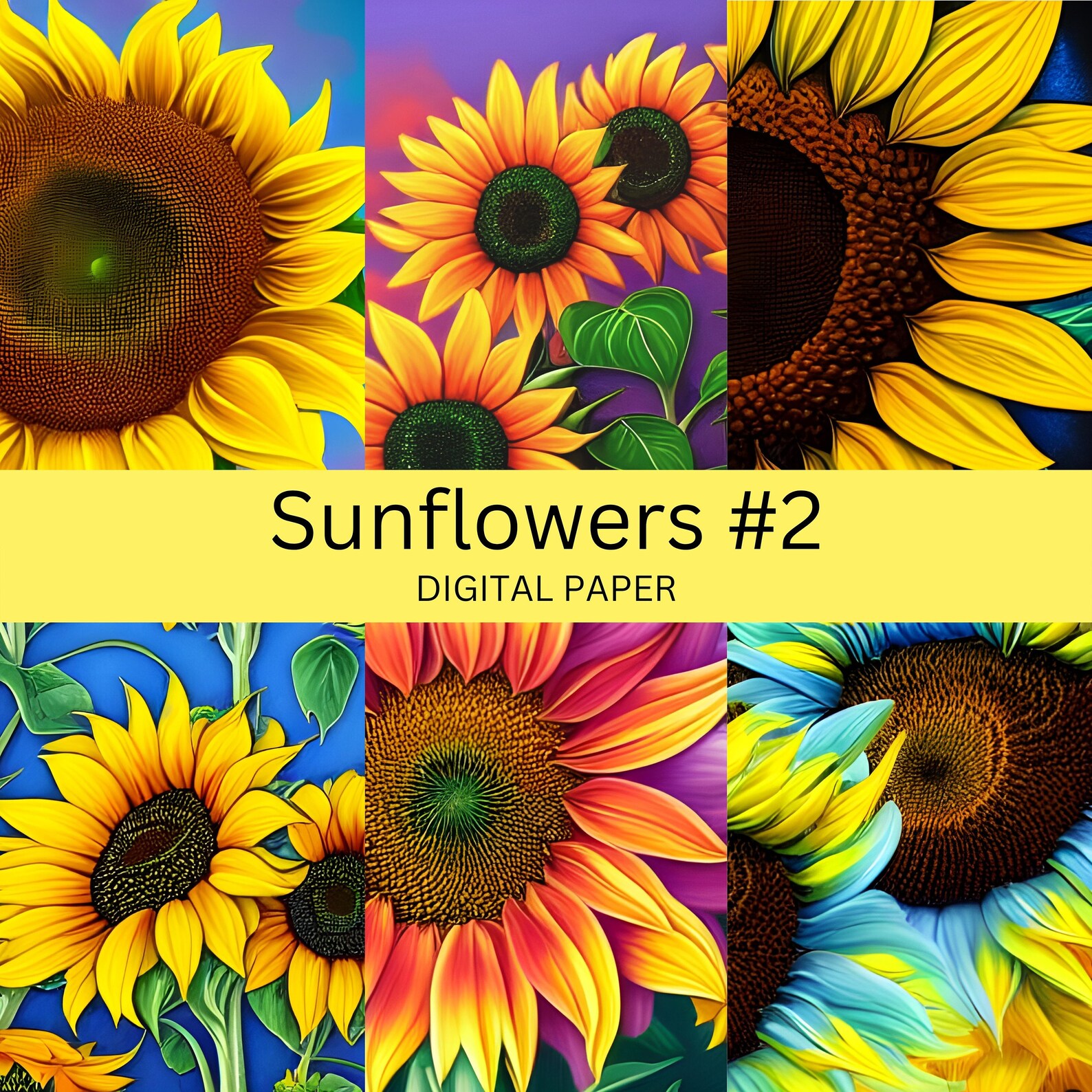 Sunflower Digital Paper Sunflowers Digital Art, Scrapbook Paper, Junk ...