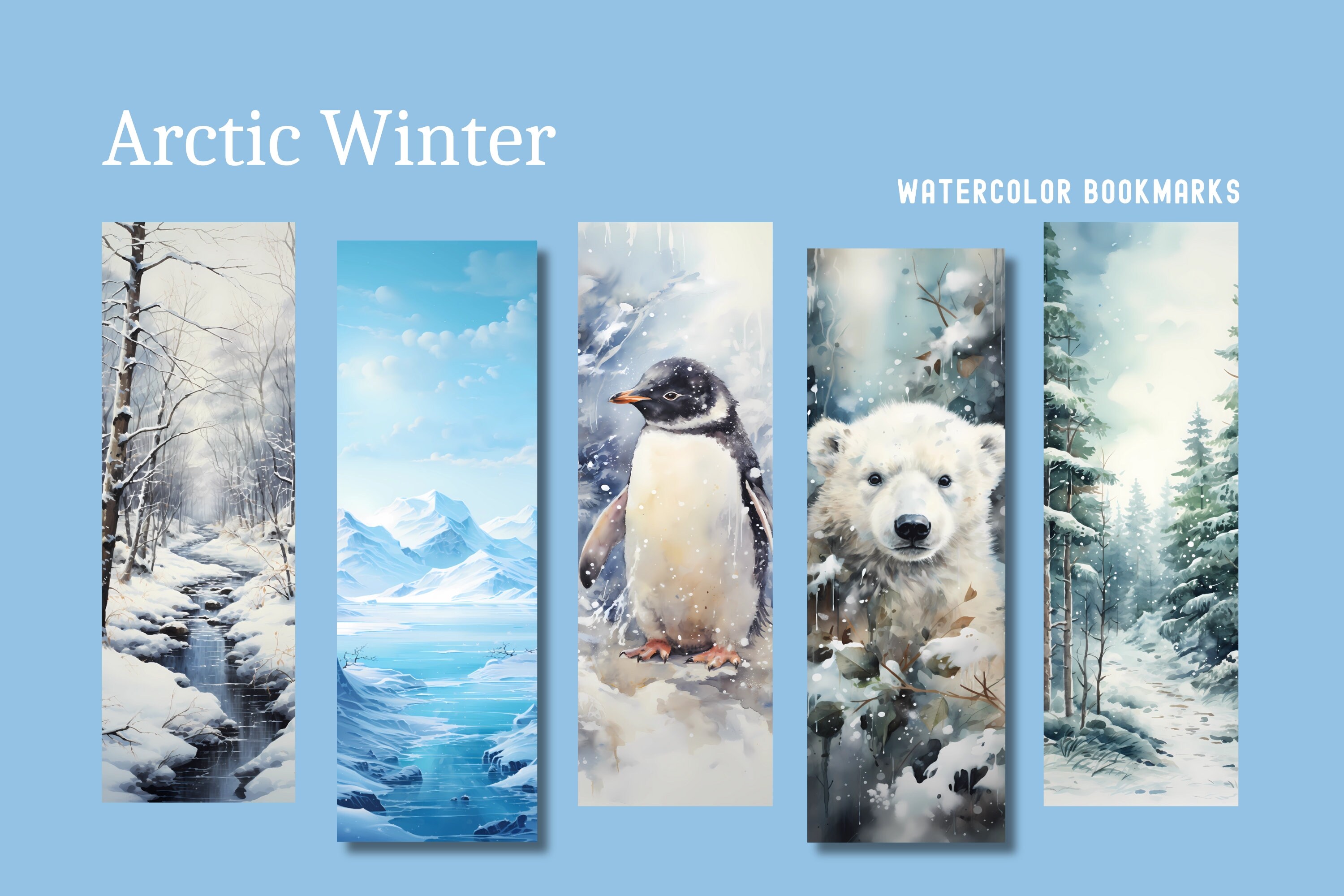 Arctic Watercolor Bookmarks, Bookmark PNG, Winter Sublimation, Arctic ...