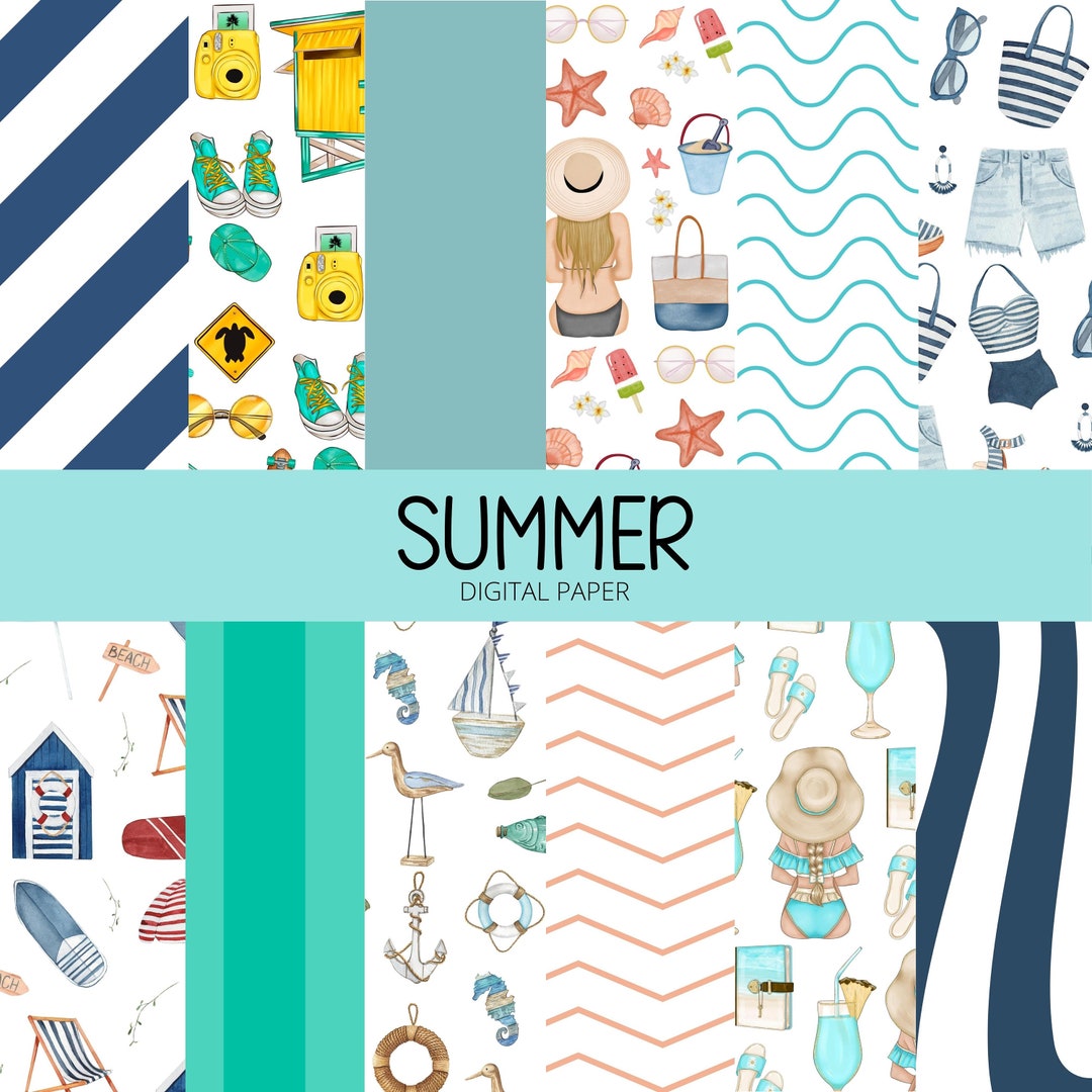 Summer Digital Paper - Summer Scrapbook Paper, Craft Paper, Junk ...