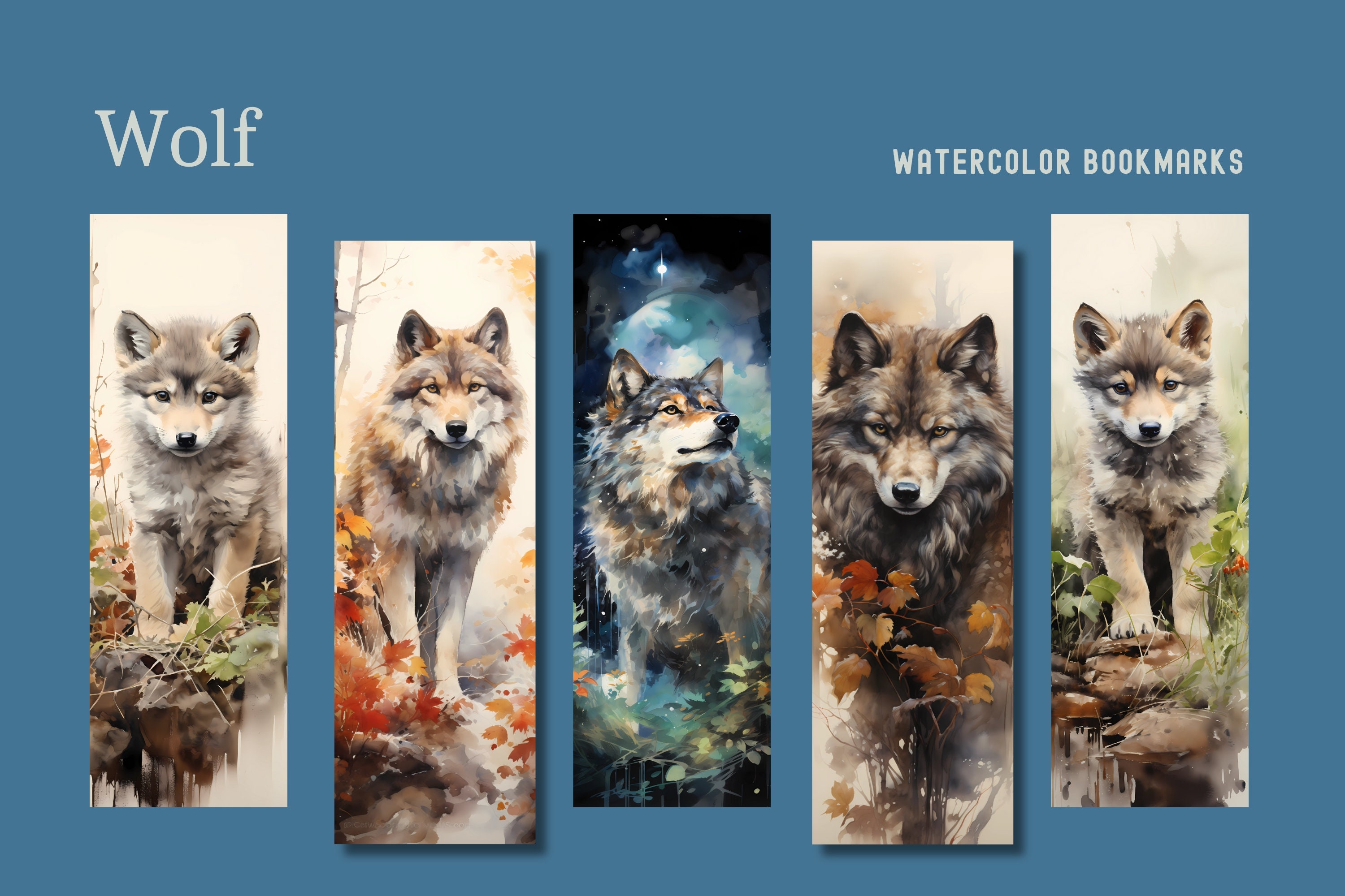 Wolf Watercolor Bookmarks, PNG, Sublimation, Wolves - Etsy