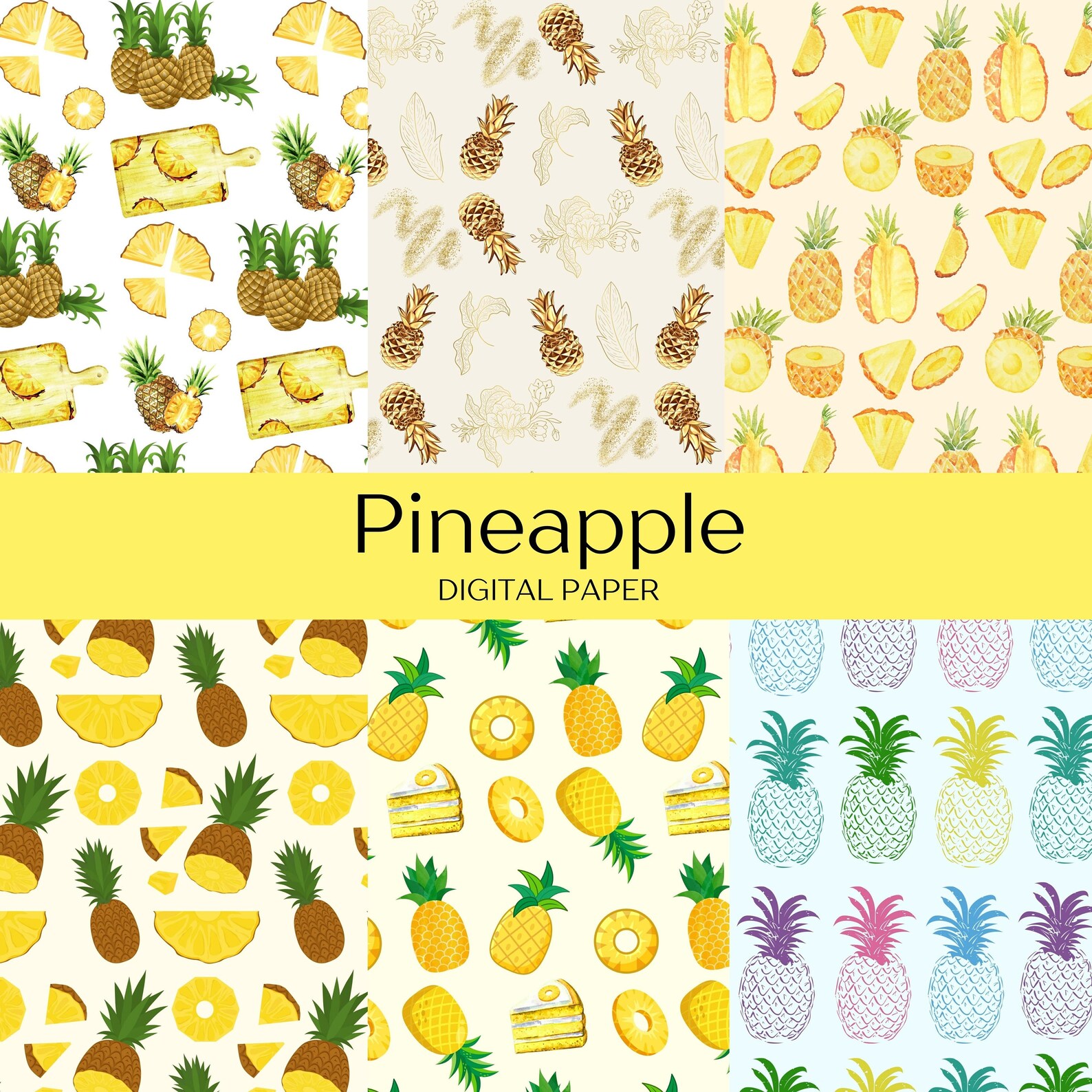 Pineapple Digital Paper - Pineapple Scrapbook Paper, Craft Paper ...