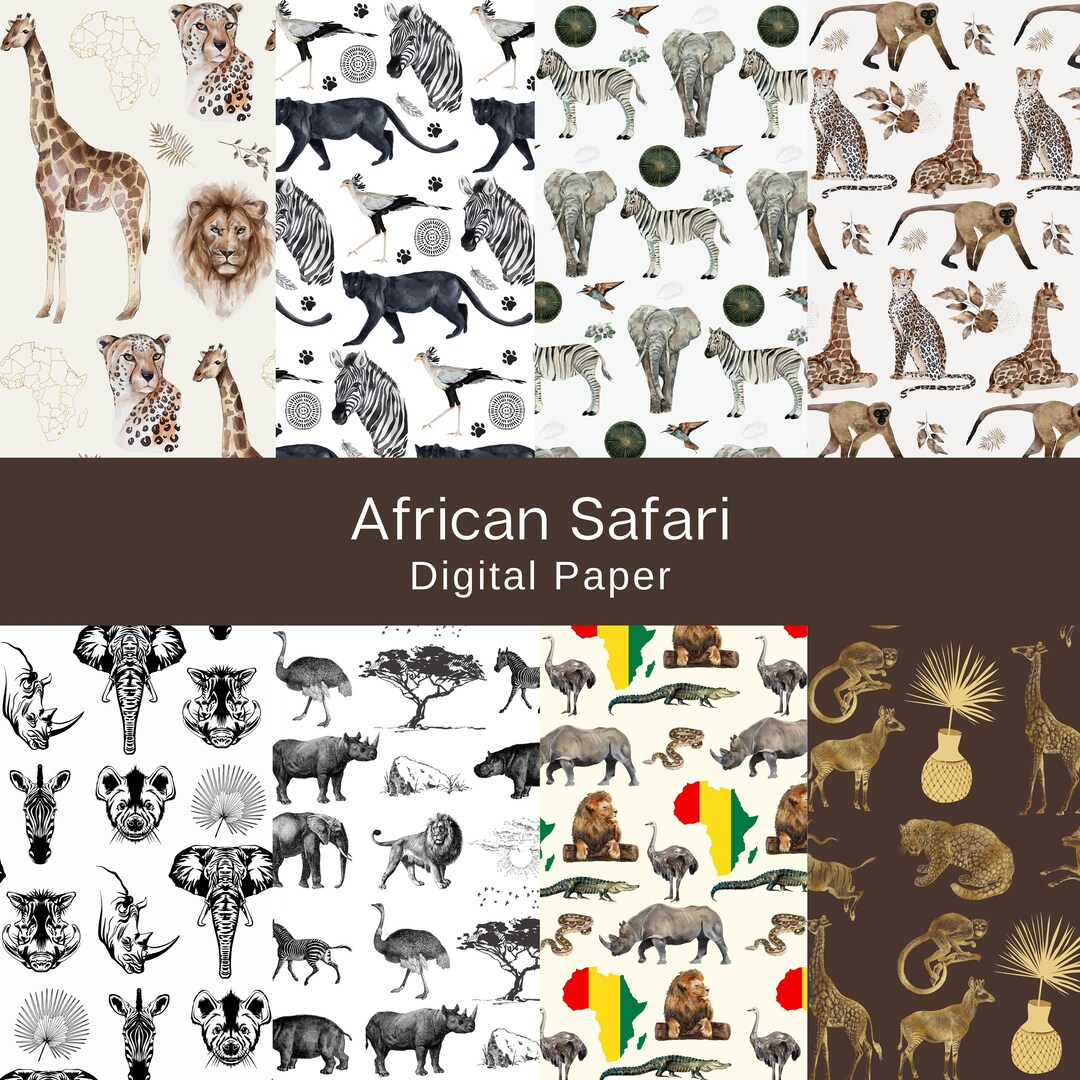 African Safari Digital Paper - Safari Animals Scrapbook Paper - Craft ...