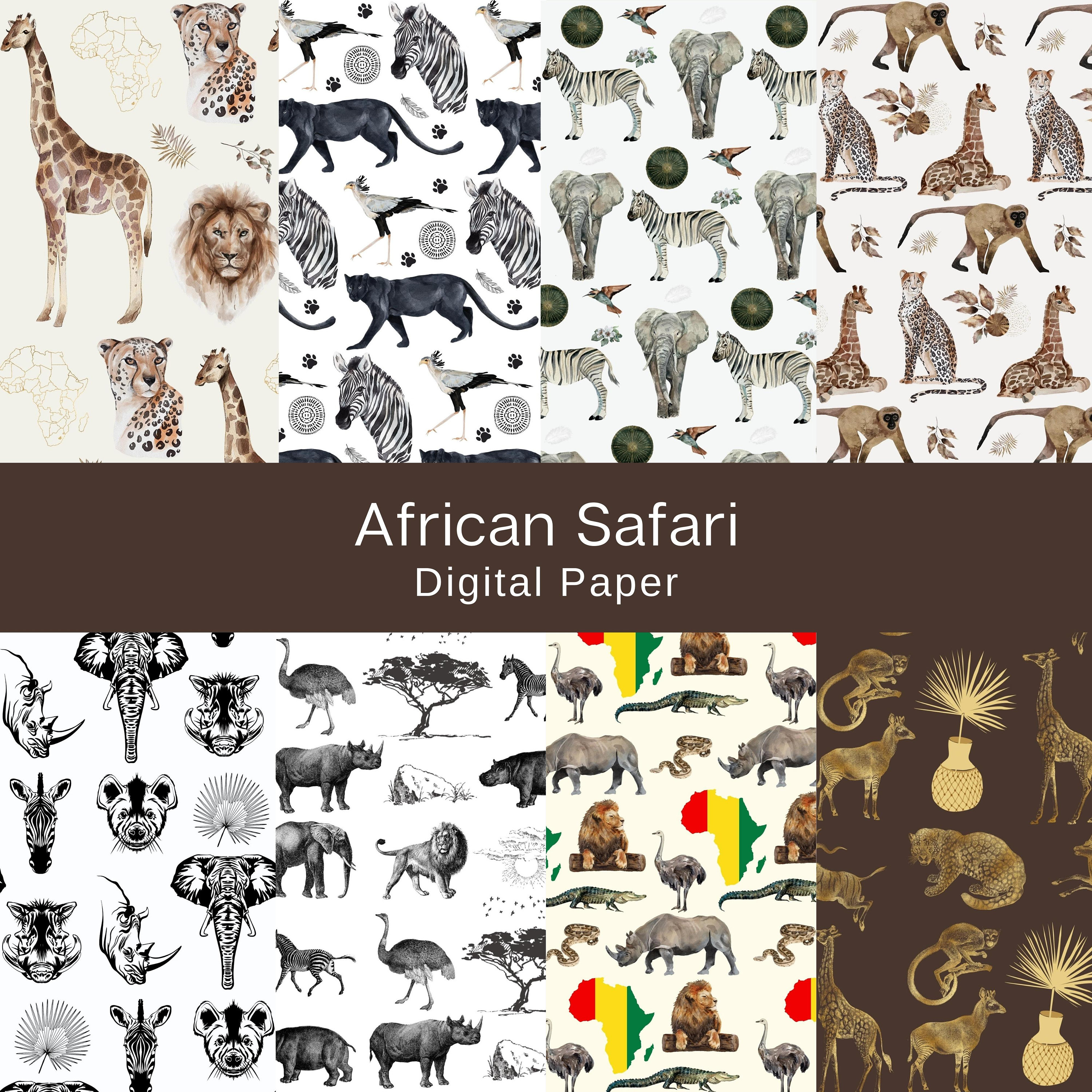 African Safari Digital Paper Safari Animals Scrapbook Paper - Etsy