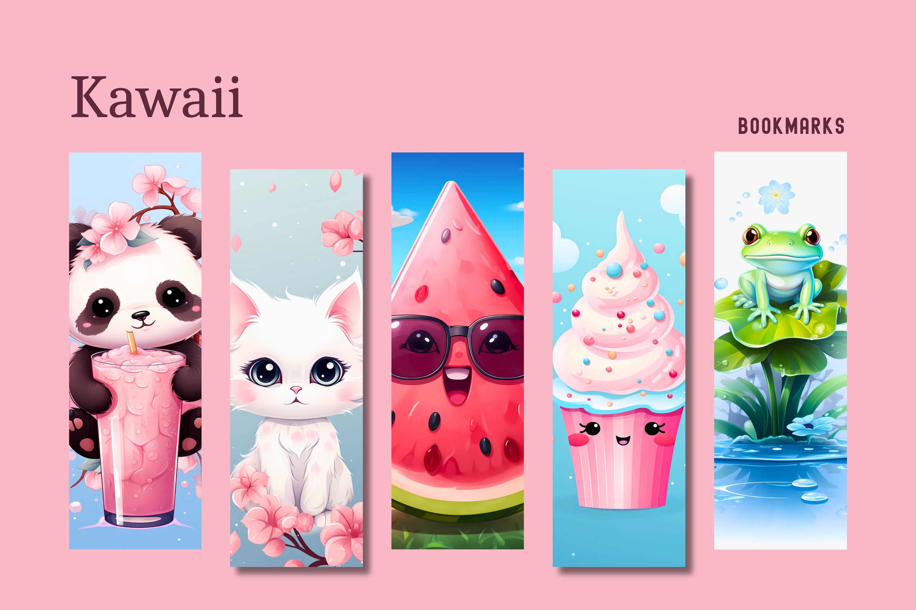 Kawaii Bookmarks - Cute Bookmarks, Kawaii PNG, JPG, Kawaii Sublimation ...