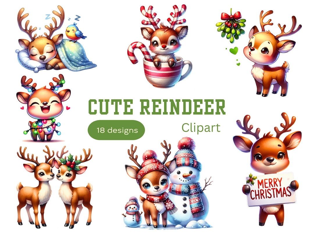 Cute Reindeer Clipart - Christmas Reindeer - Downloadable Transparent ...