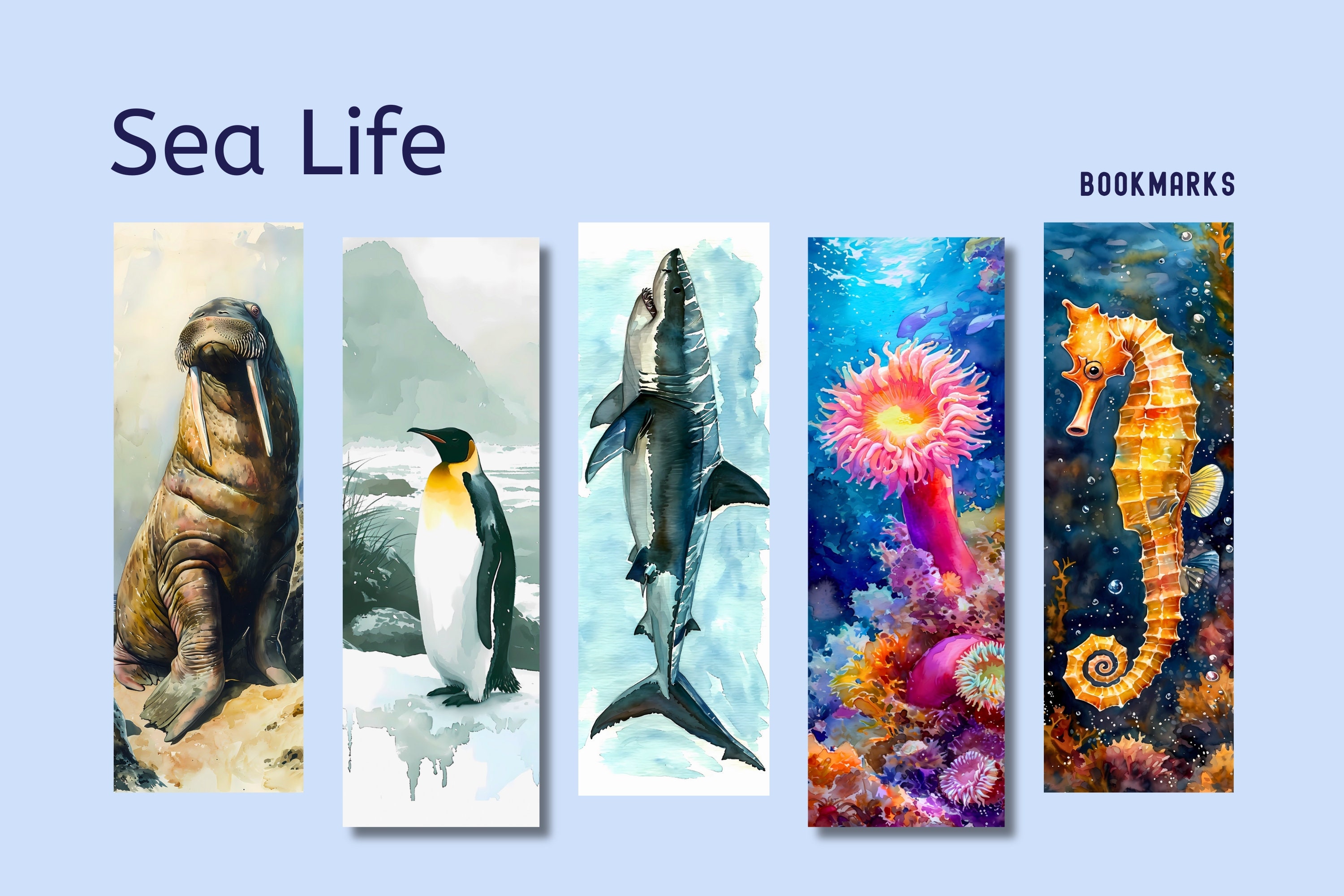 Sea Life Bookmarks - Ocean Animal PNG, Marine Life Sublimations - Etsy