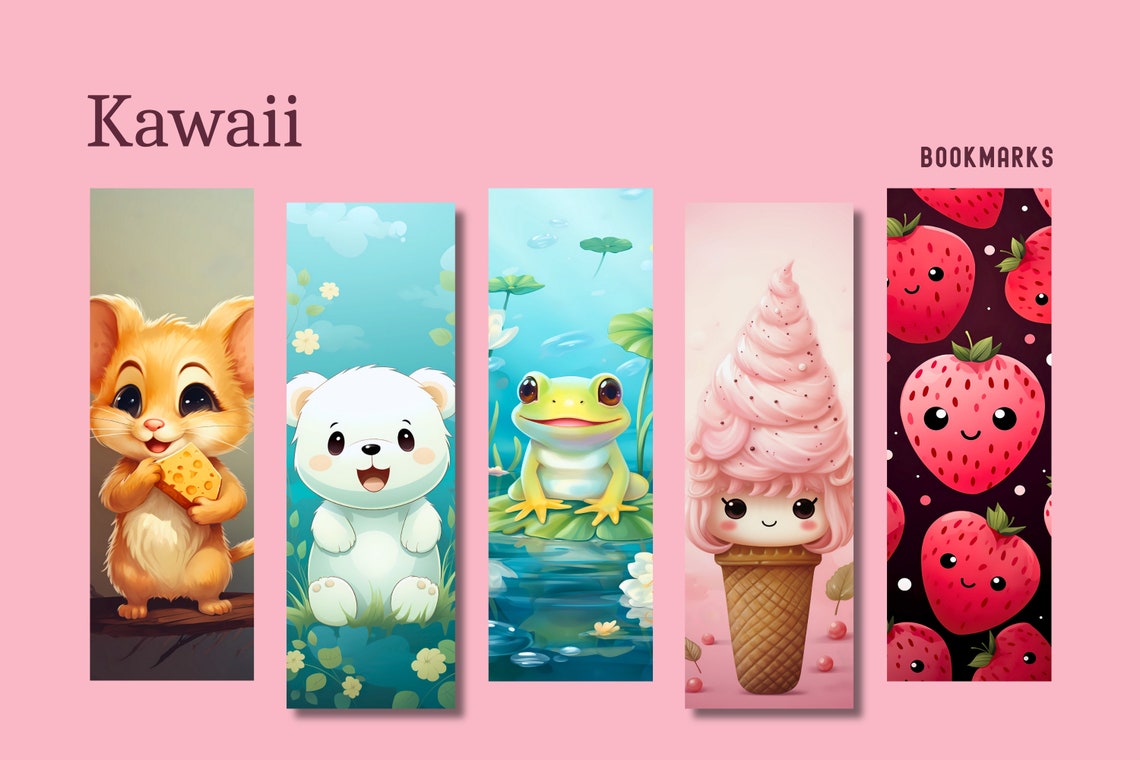 Kawaii Bookmarks - Cute Bookmarks, Kawaii PNG, JPG, Kawaii Sublimation ...