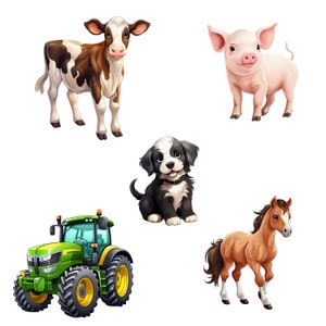 Farm Animal Clip Art - Farm Clipart, Horses, Cows, PNG - Etsy