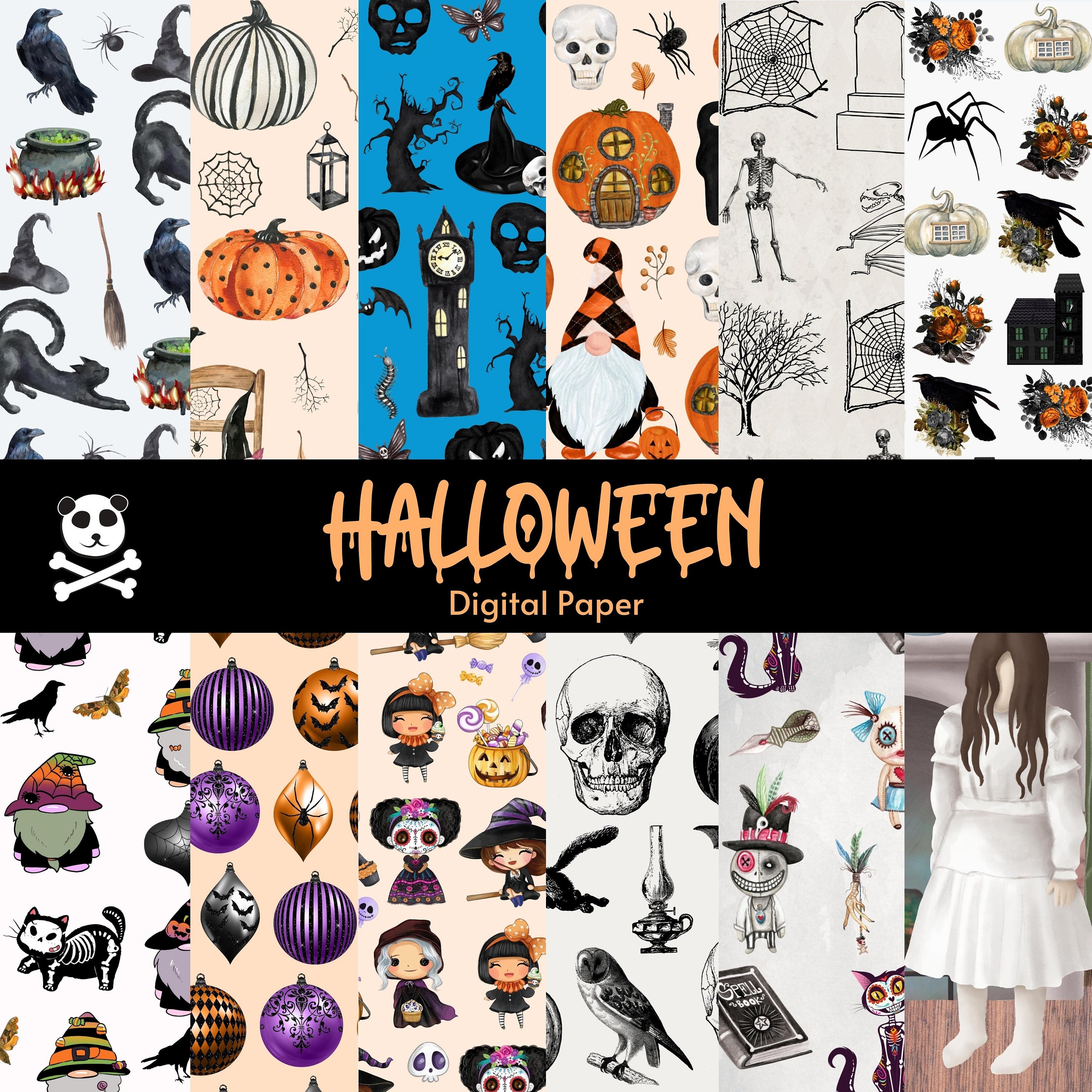 Halloween Digital Paper Halloween Scrapbook Paper, Witch, Voodoo, Cute ...