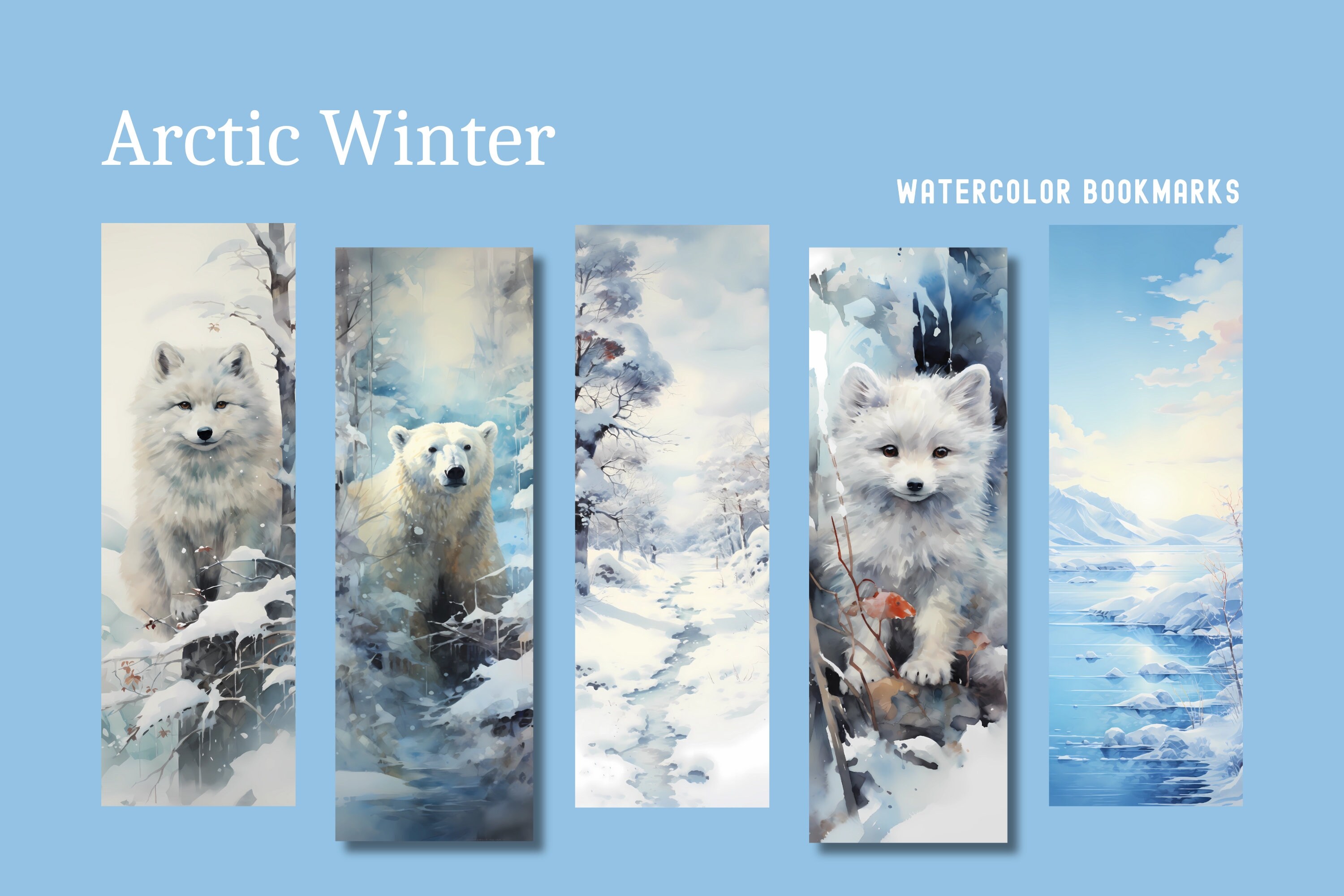 Arctic Watercolor Bookmarks, Bookmark PNG, Winter Sublimation, Arctic ...