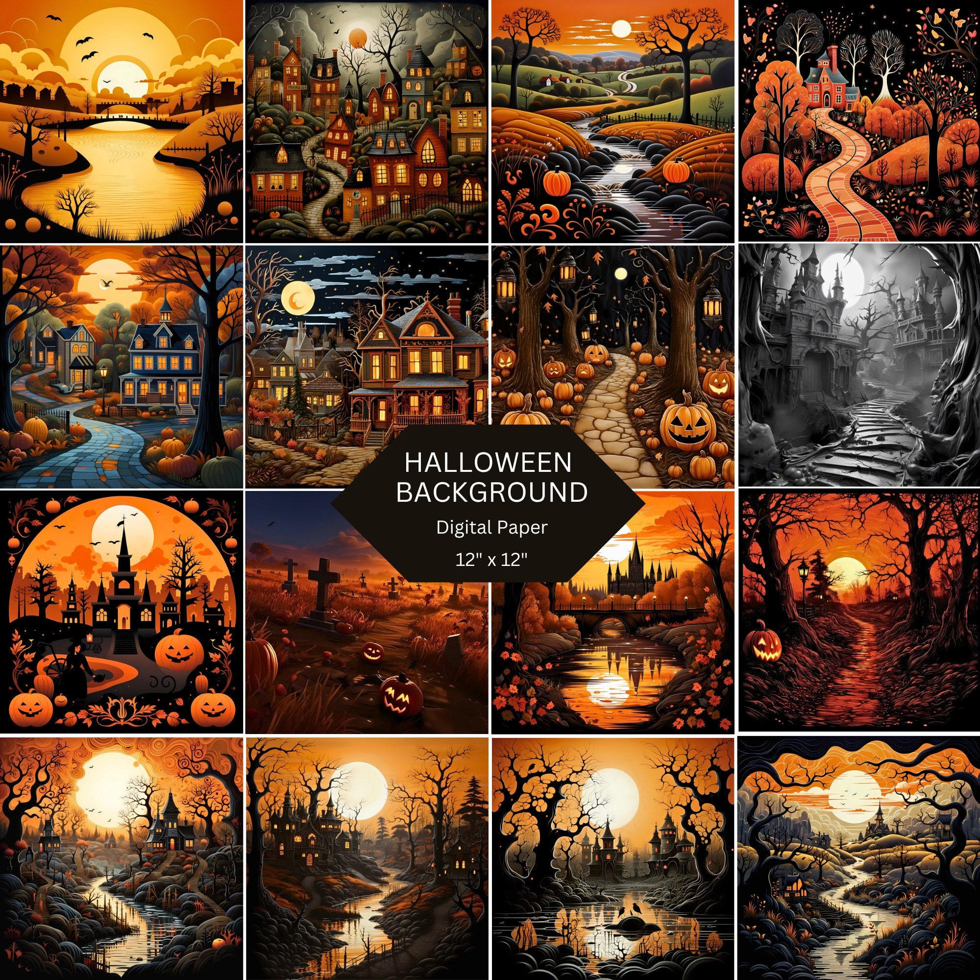Halloween Background Digital Paper - Halloween Landscape - Etsy