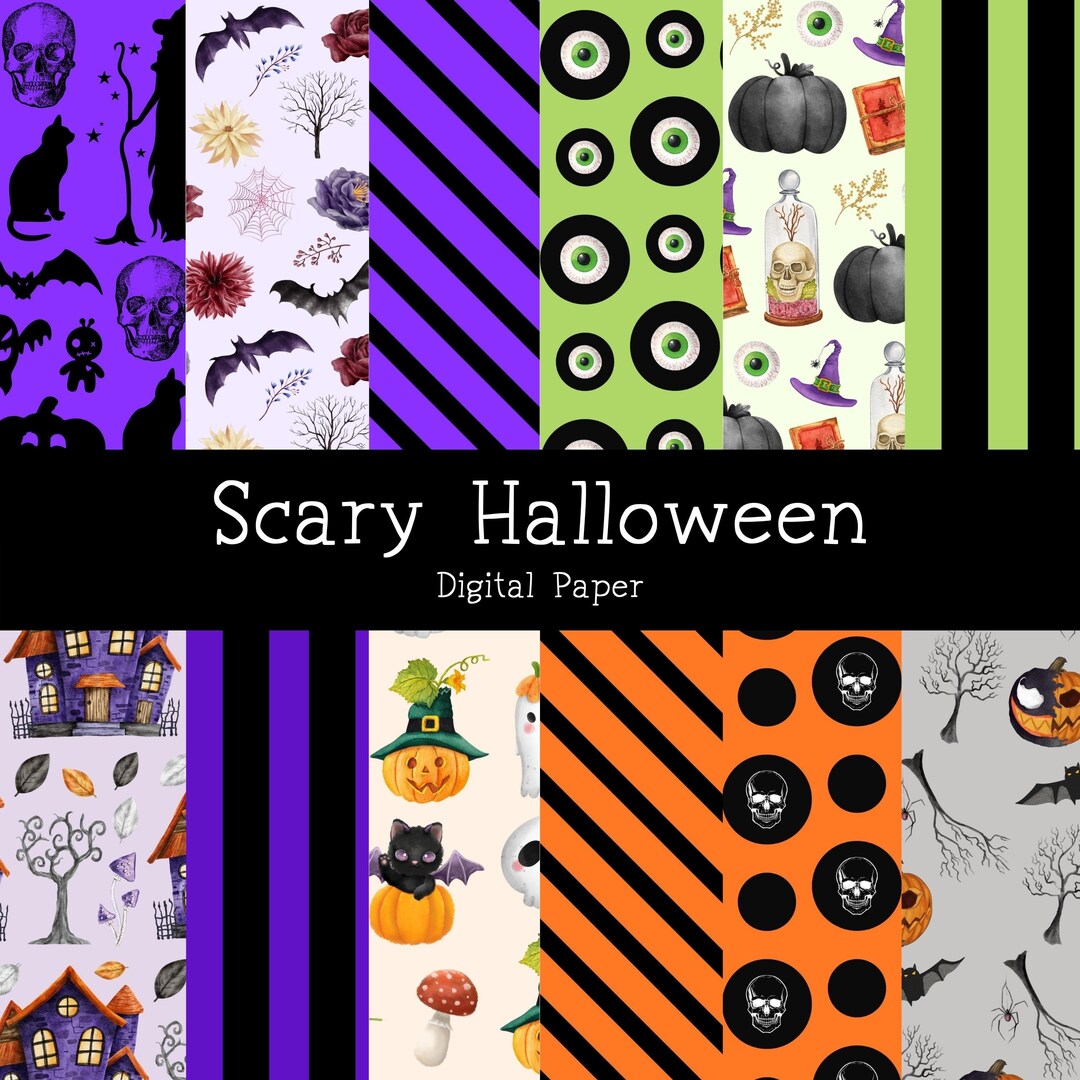 Scary Halloween Digital Paper - Halloween Scrapbook Paper, Junk ...