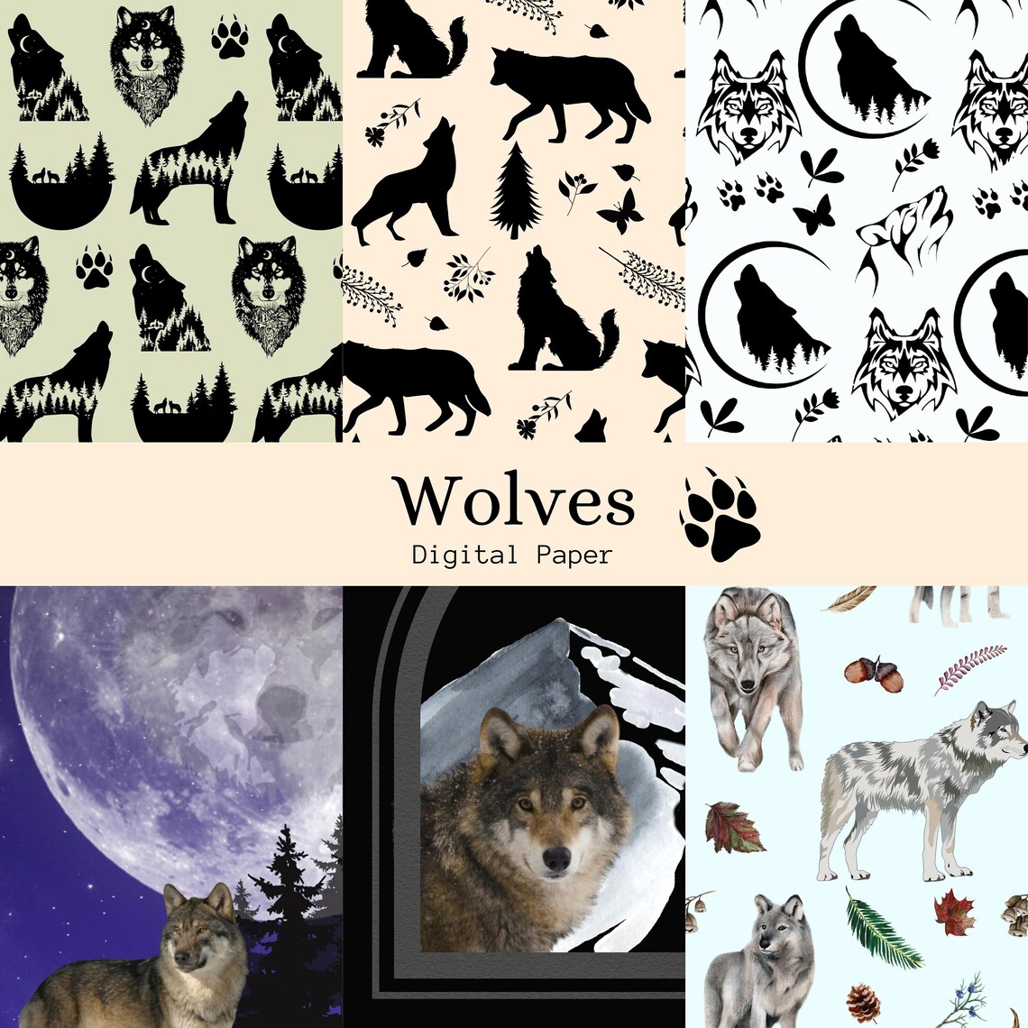 Wolves Digital Paper Wolf Scrapbook Paper - Etsy