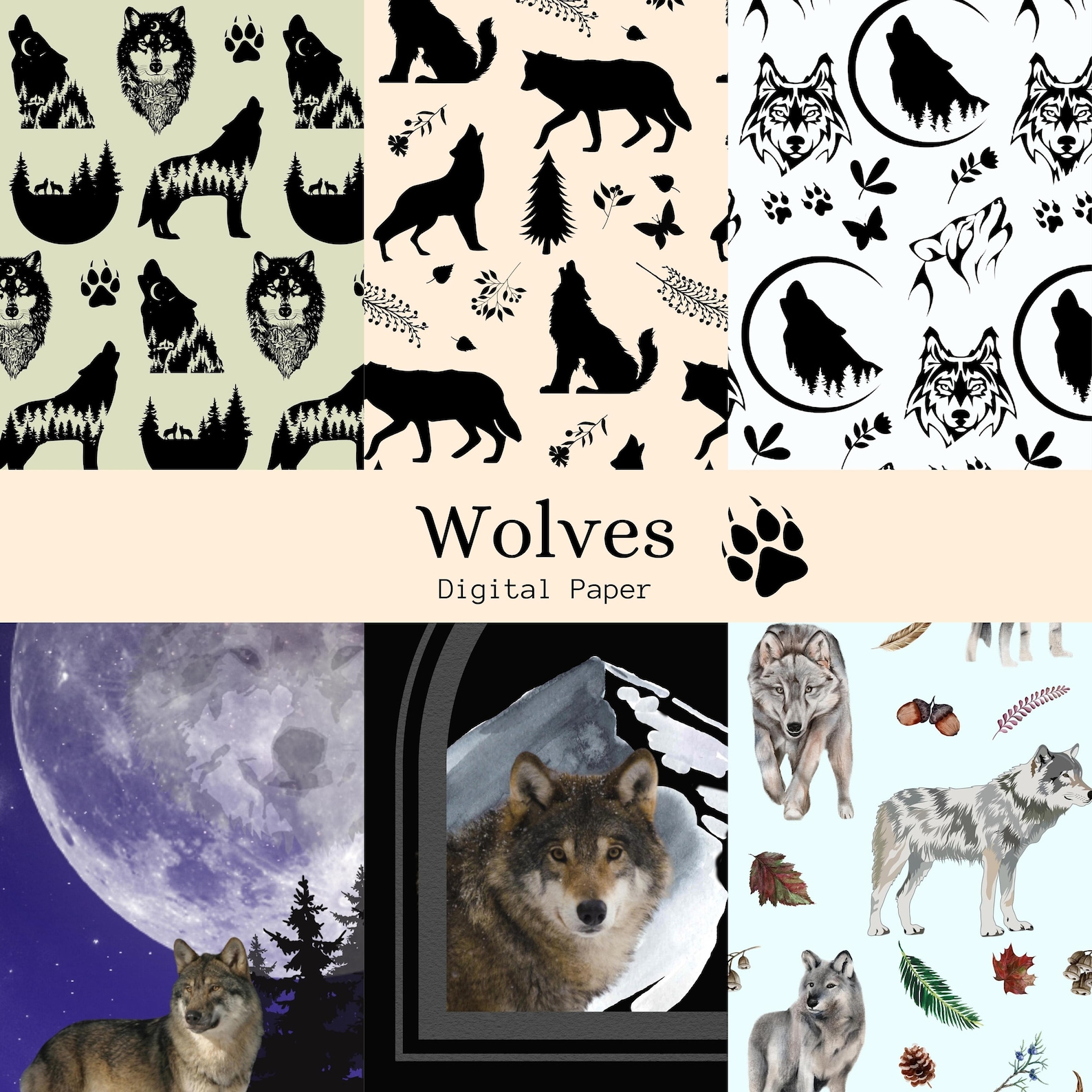 Wolves Digital Paper - Wolf Scrapbook Paper - Etsy