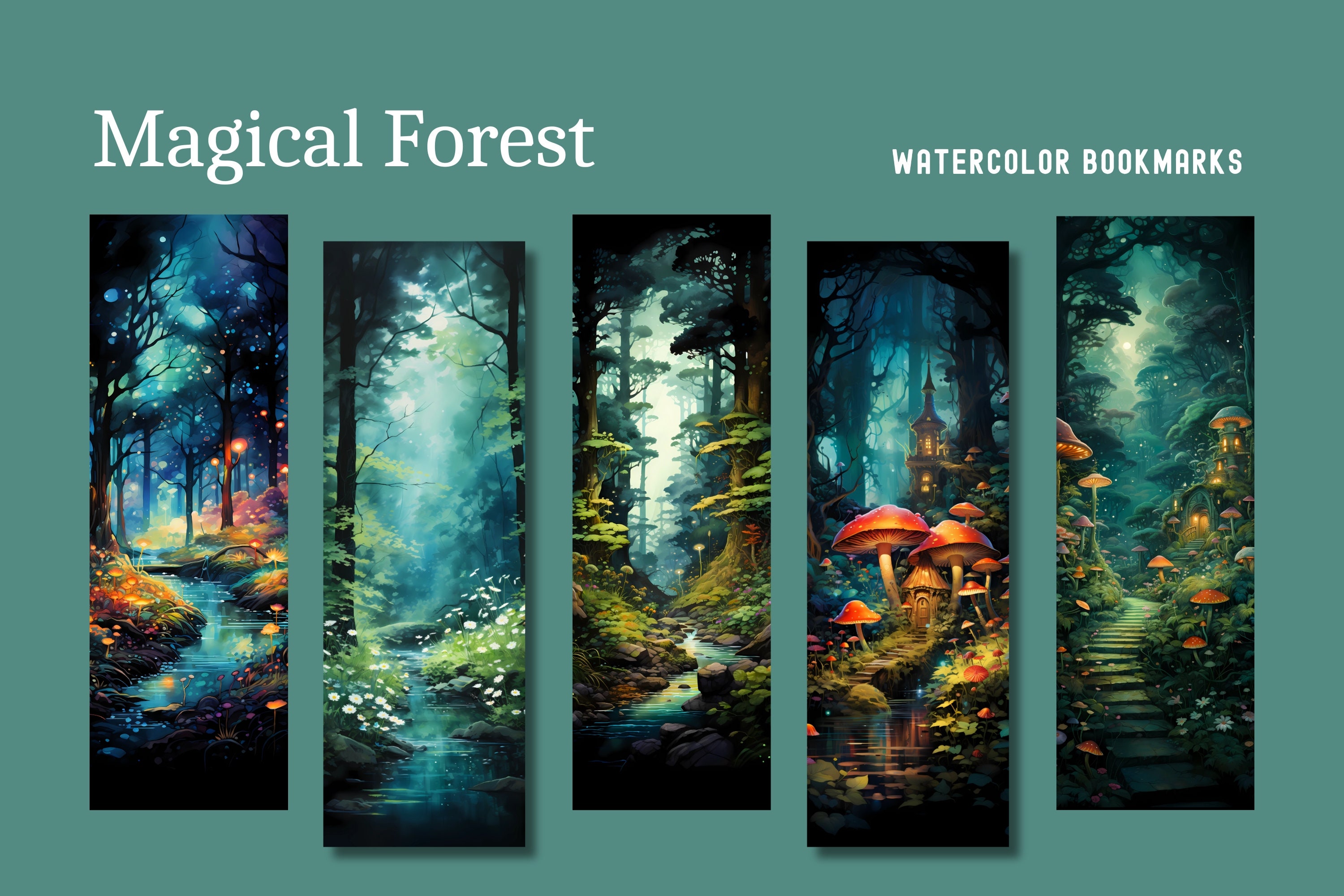 Magical Forest Watercolor Bookmarks Digital Download, PNG - Etsy