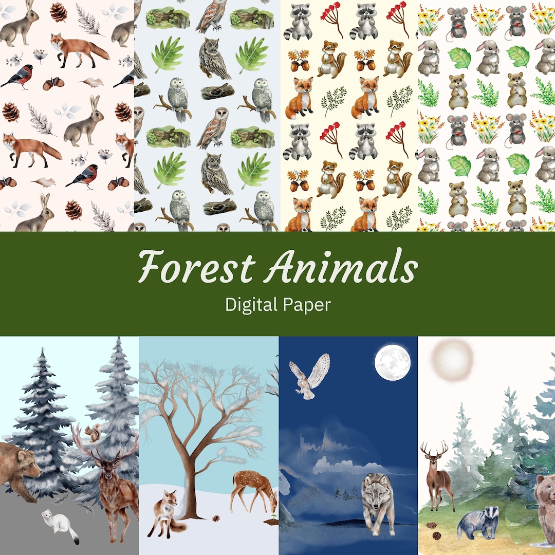 Forest Animals Digital Paper - Forest Scrapbooking Paper - Junk ...