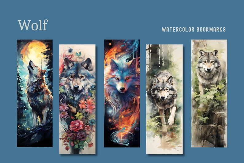 Wolf Watercolor Bookmarks, PNG, Sublimation, Wolves - Etsy