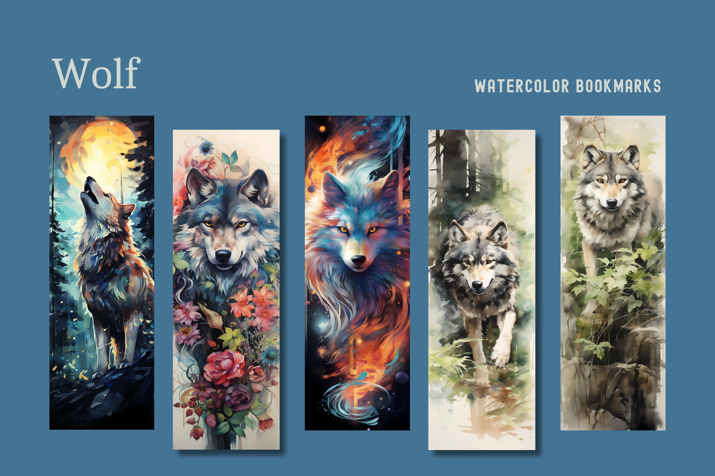 Wolf Watercolor Bookmarks, PNG, Sublimation, Wolves - Etsy