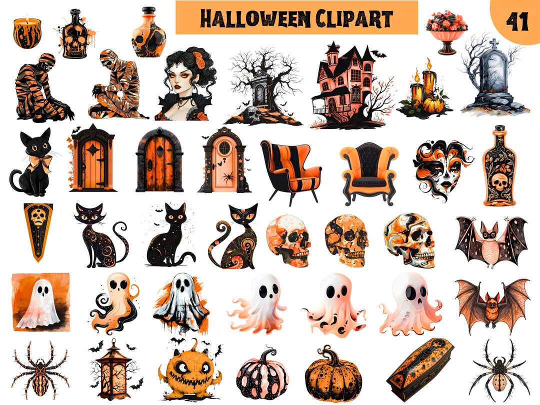 Orange and Black Halloween Clipart Bundle - for Crafts, Scrapbooks ...