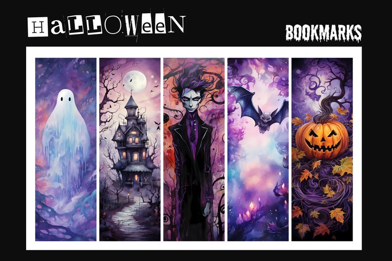 Halloween Watercolor Bookmarks PNG Printable - Etsy