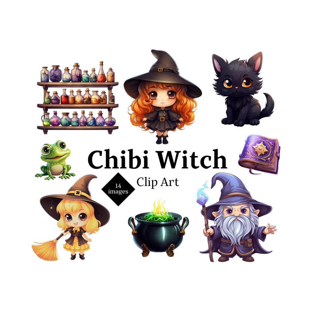 Chibi Witch Clip Art - Witchy, Halloween, Wizard, Clipart, Scrapbook ...