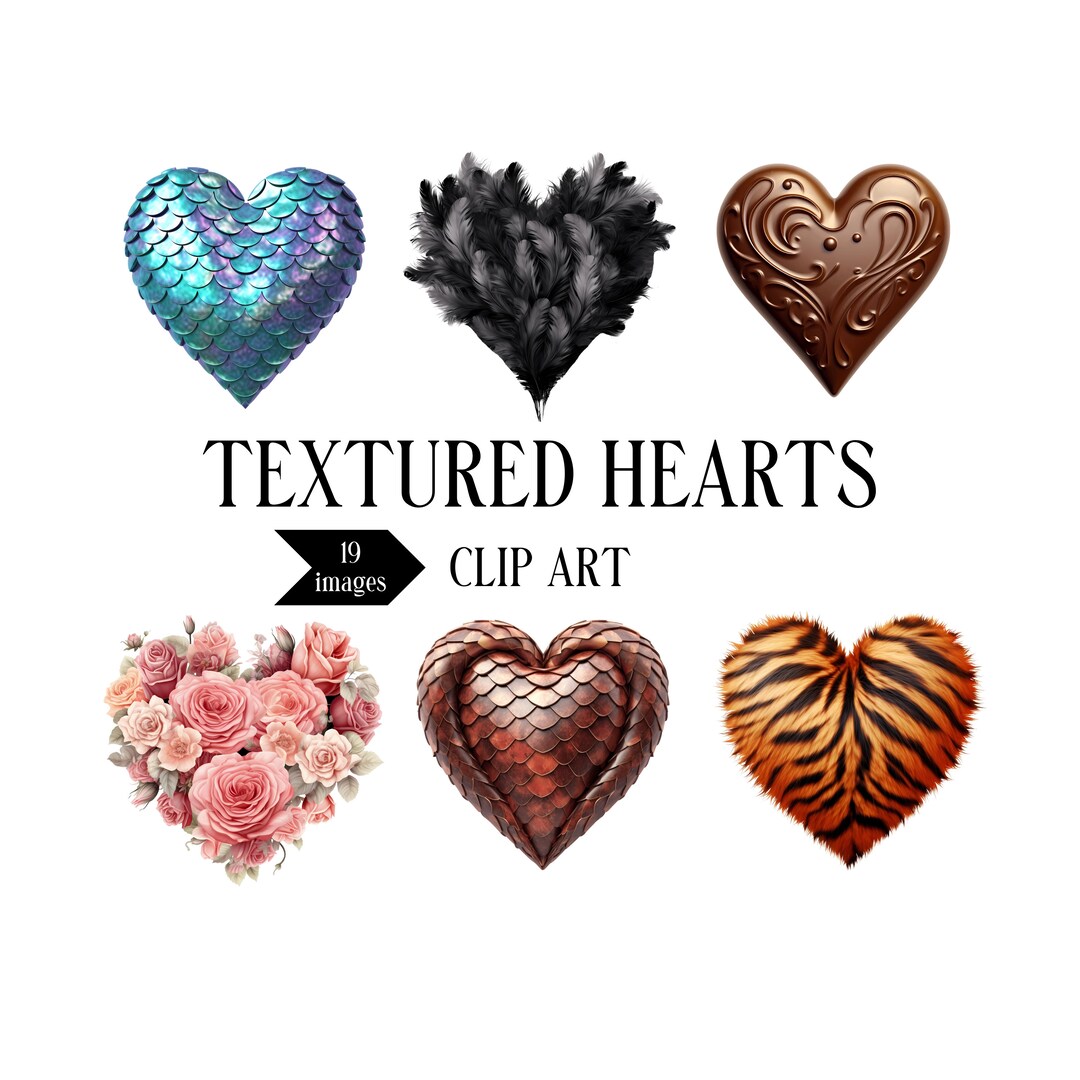 Textured Hearts Clip Art - Hearts, Mermaid, Feathers, Roses, Candy ...