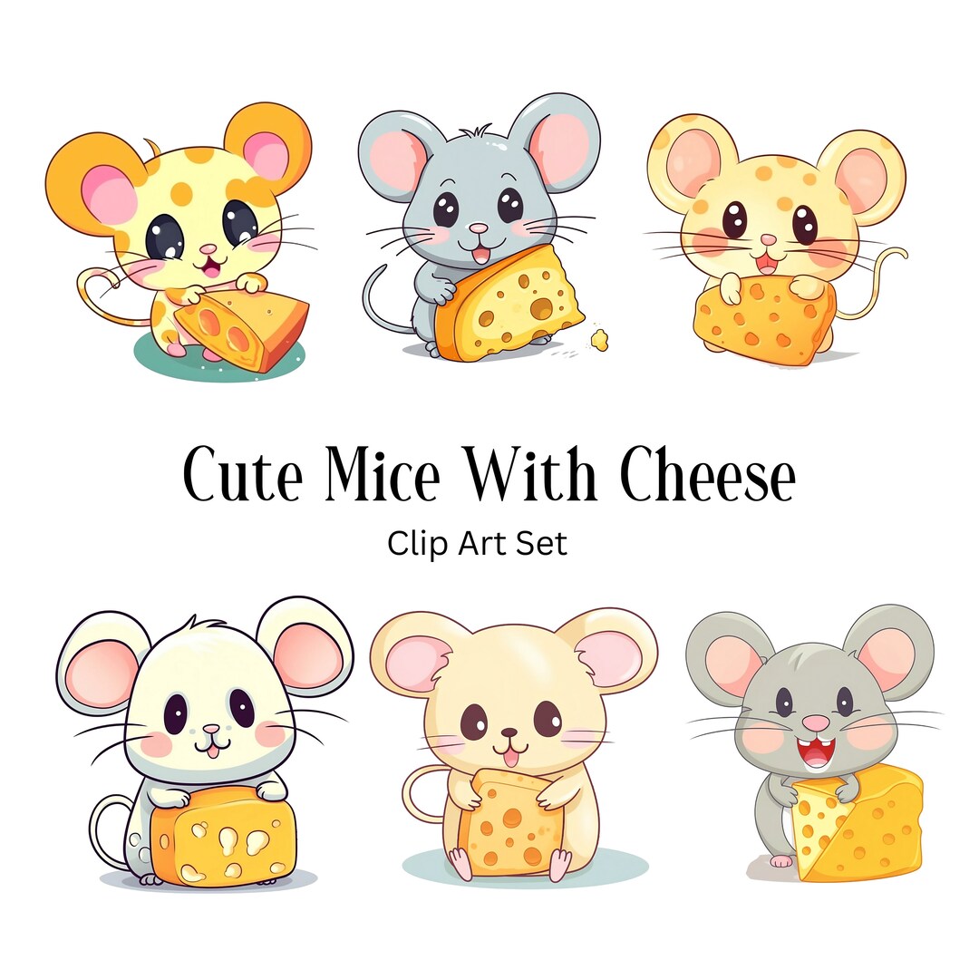 Cute Mice With Cheese Clip Art - Mouse Clip Art, Cartoon Style, Digital ...