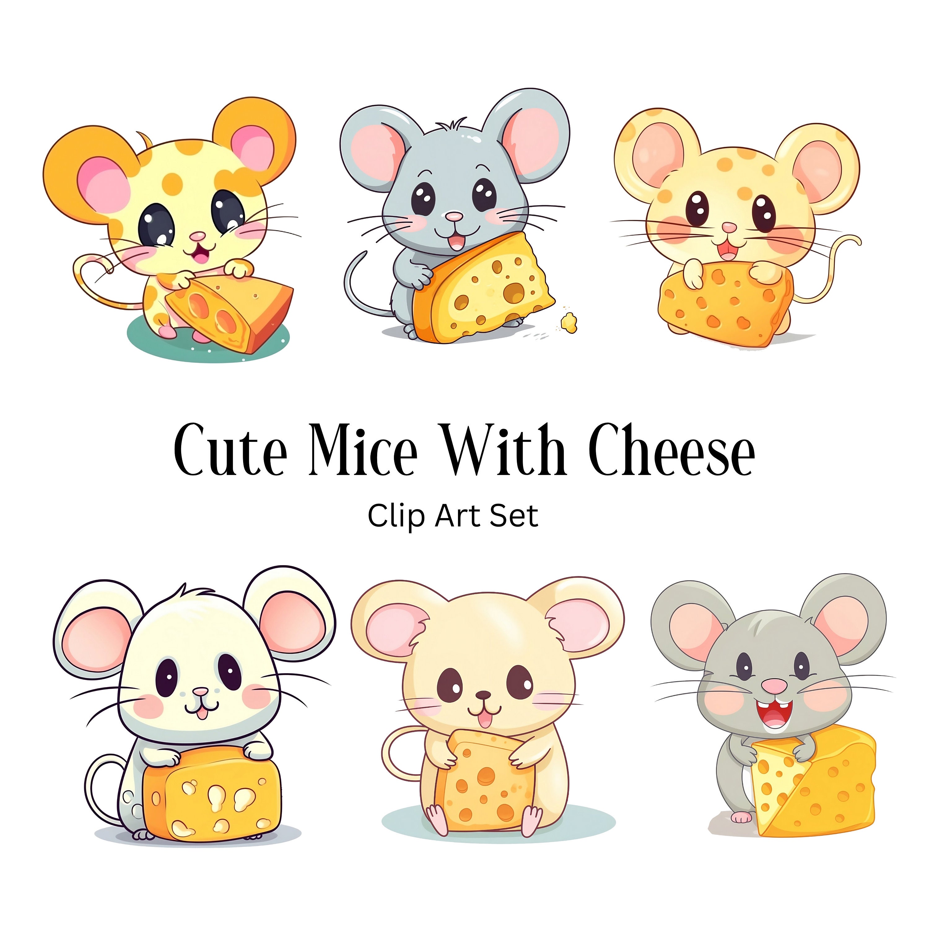 Cute Mice With Cheese Clip Art - Mouse Clip Art, Cartoon Style, Digital ...