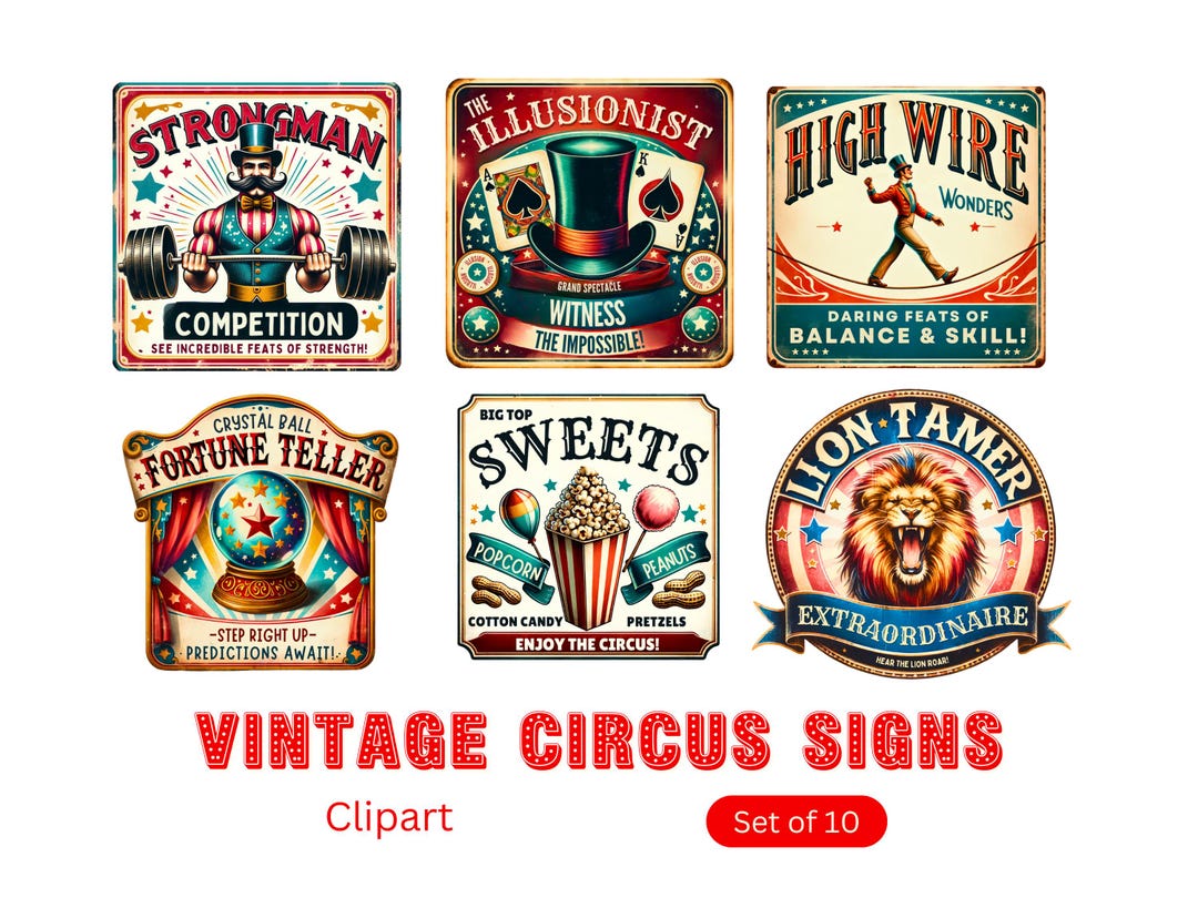 Vintage Circus Signs Clipart: Retro Carnival PNG (digital Download) - Etsy