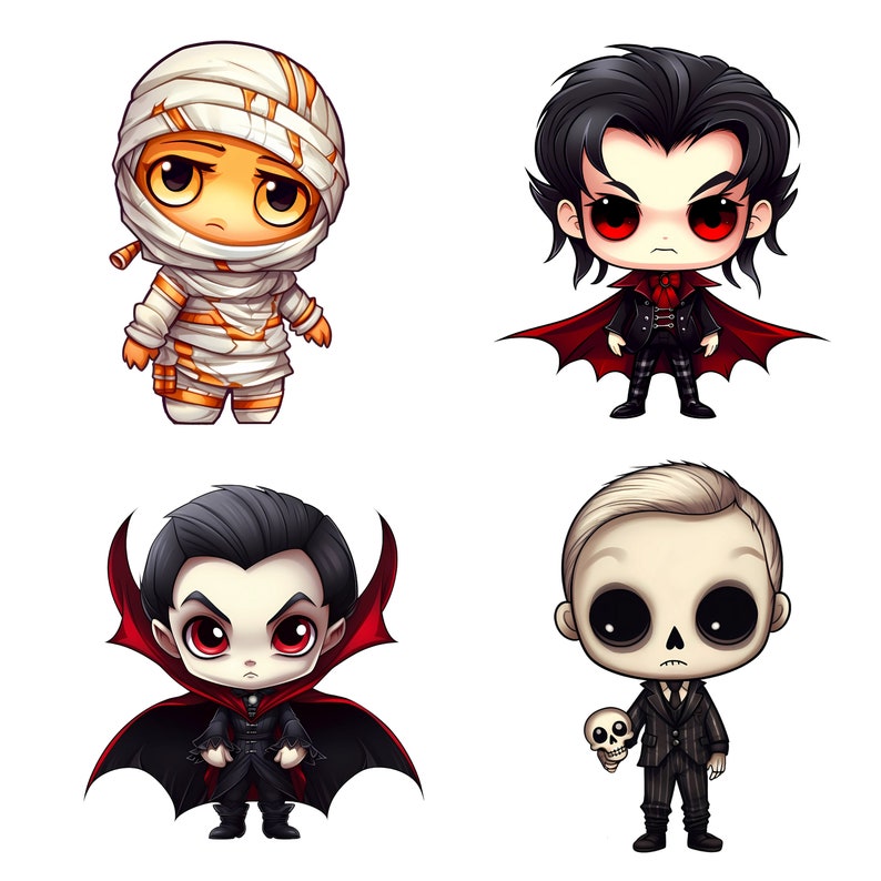 Chibi Halloween Clip Art Witches, Vampires, Ghost, Skeletons, Monsters ...