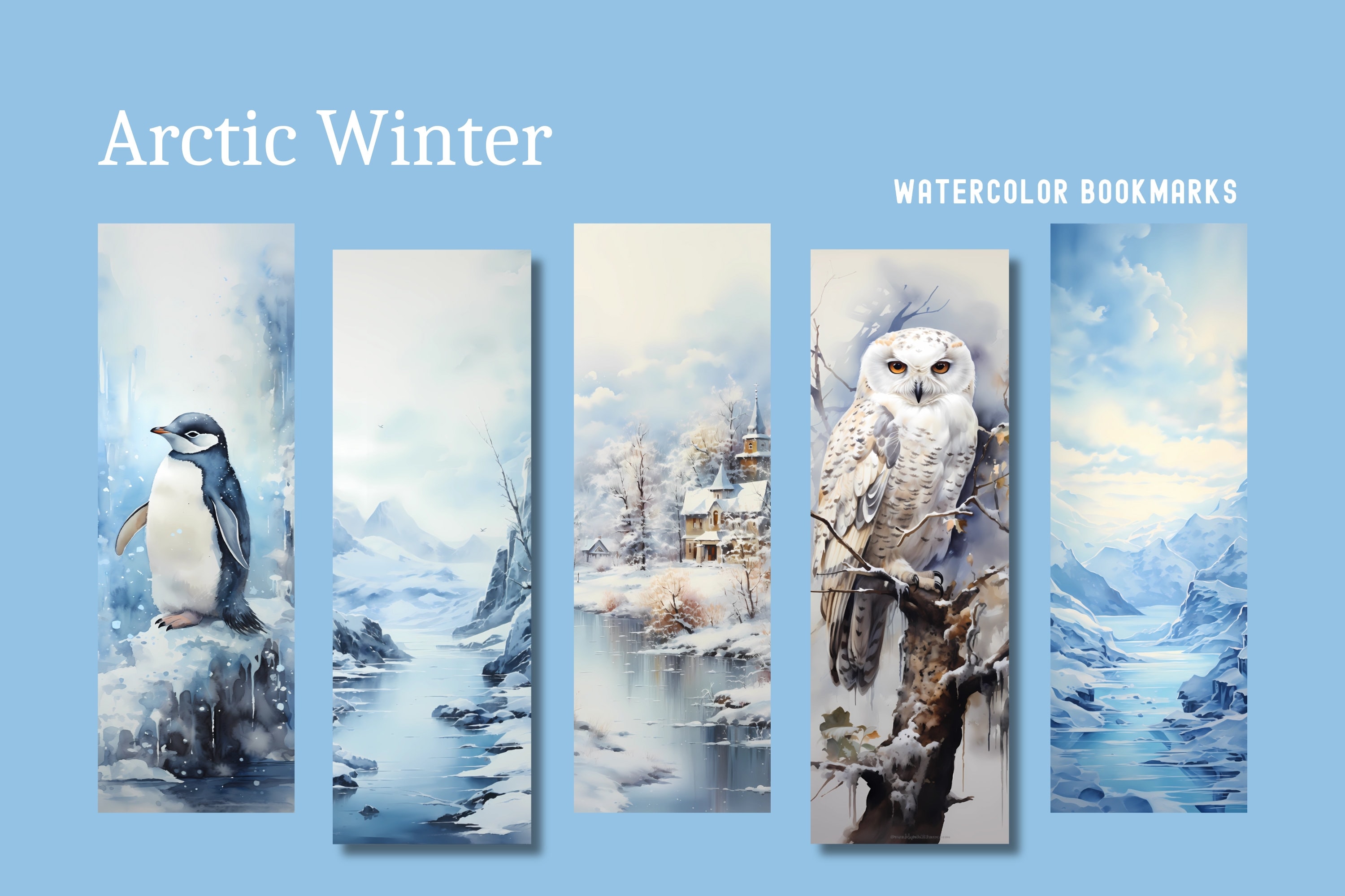 Arctic Watercolor Bookmarks, Bookmark PNG, Winter Sublimation, Arctic ...
