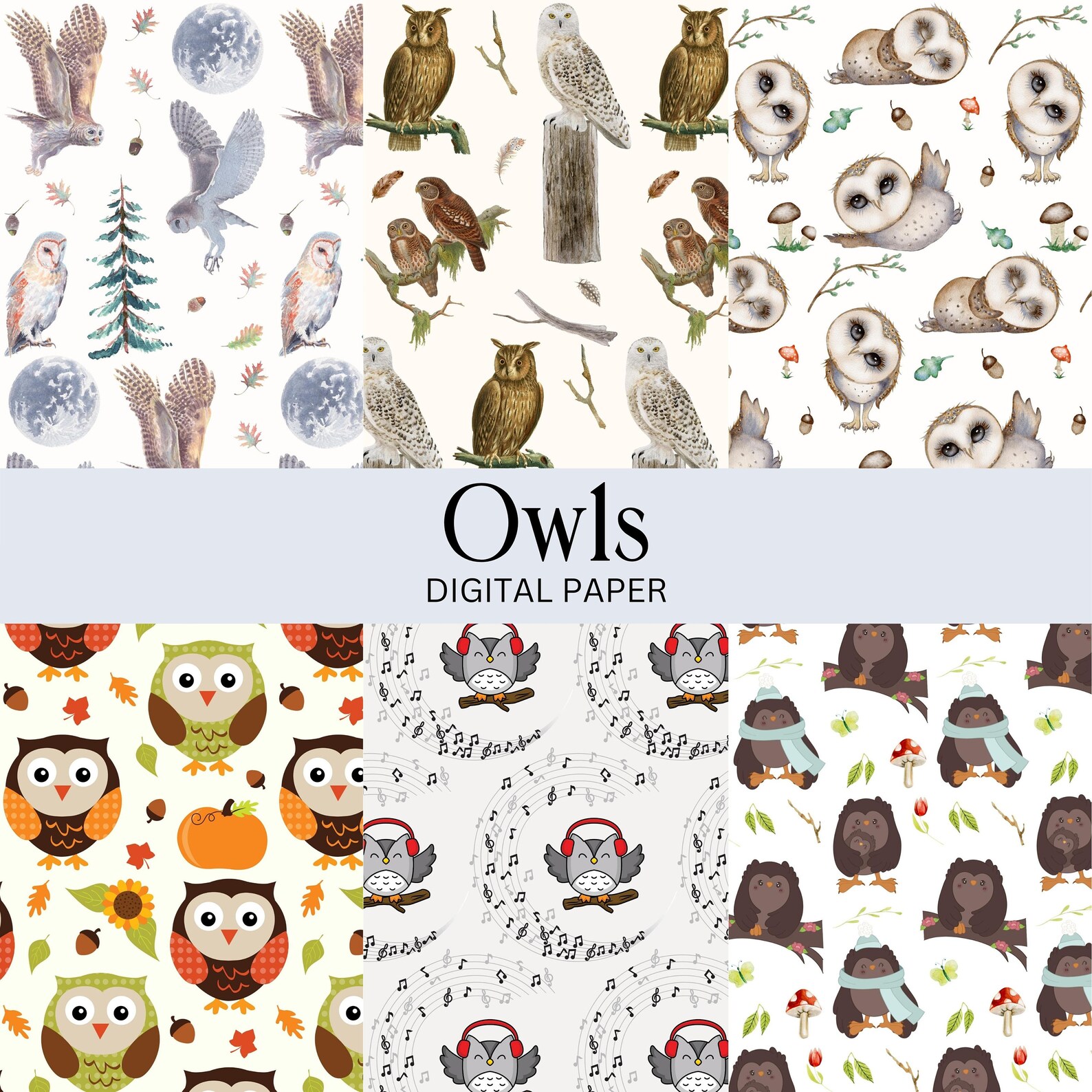 Owls Digital Paper Owl Scrapbooking Paper Junk Journals - Etsy