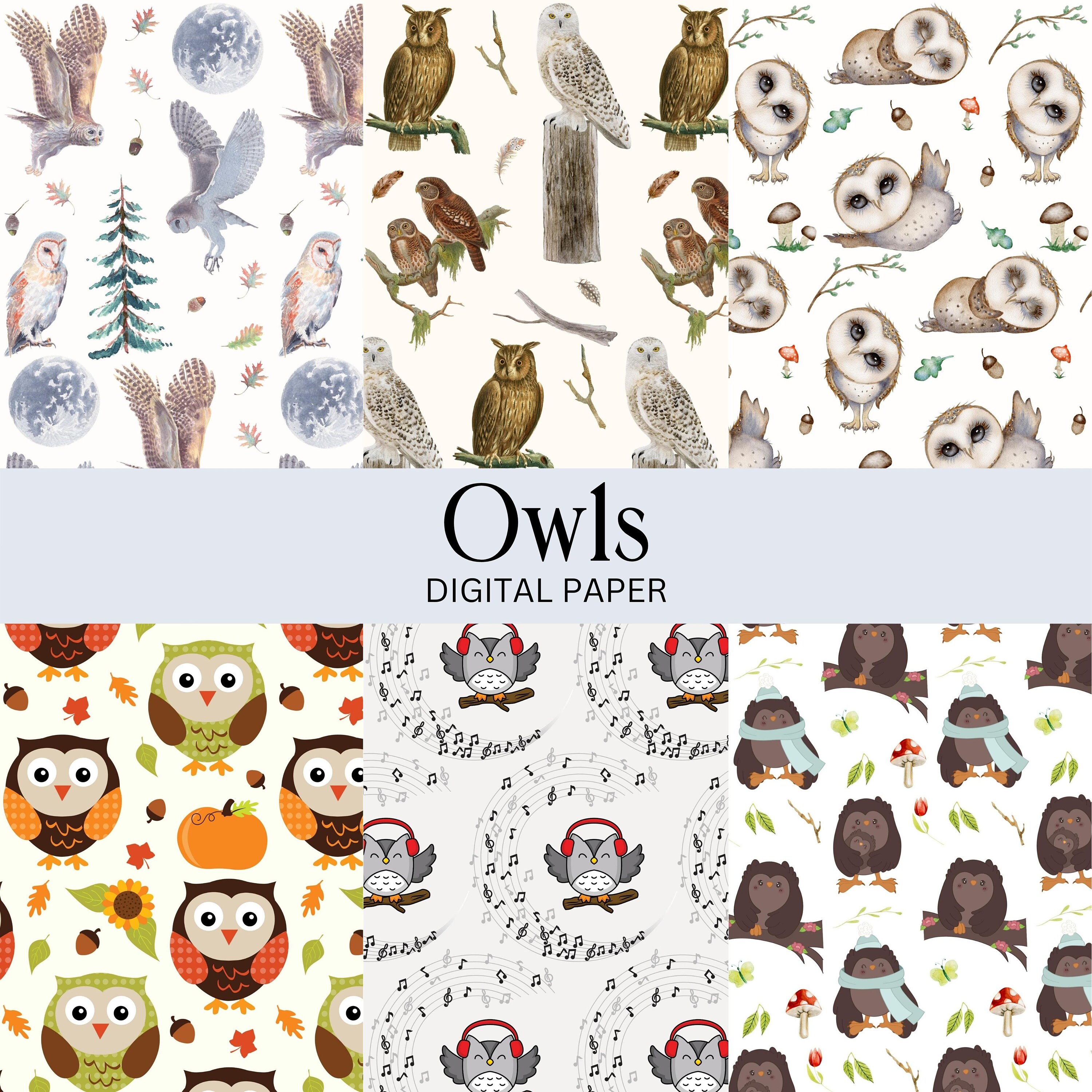 Owls Digital Paper Owl Scrapbooking Paper, Junk Journals, Pattern ...