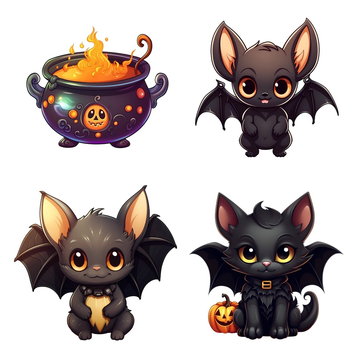 Chibi Halloween Clip Art Witches, Vampires, Ghost, Skeletons, Monsters ...