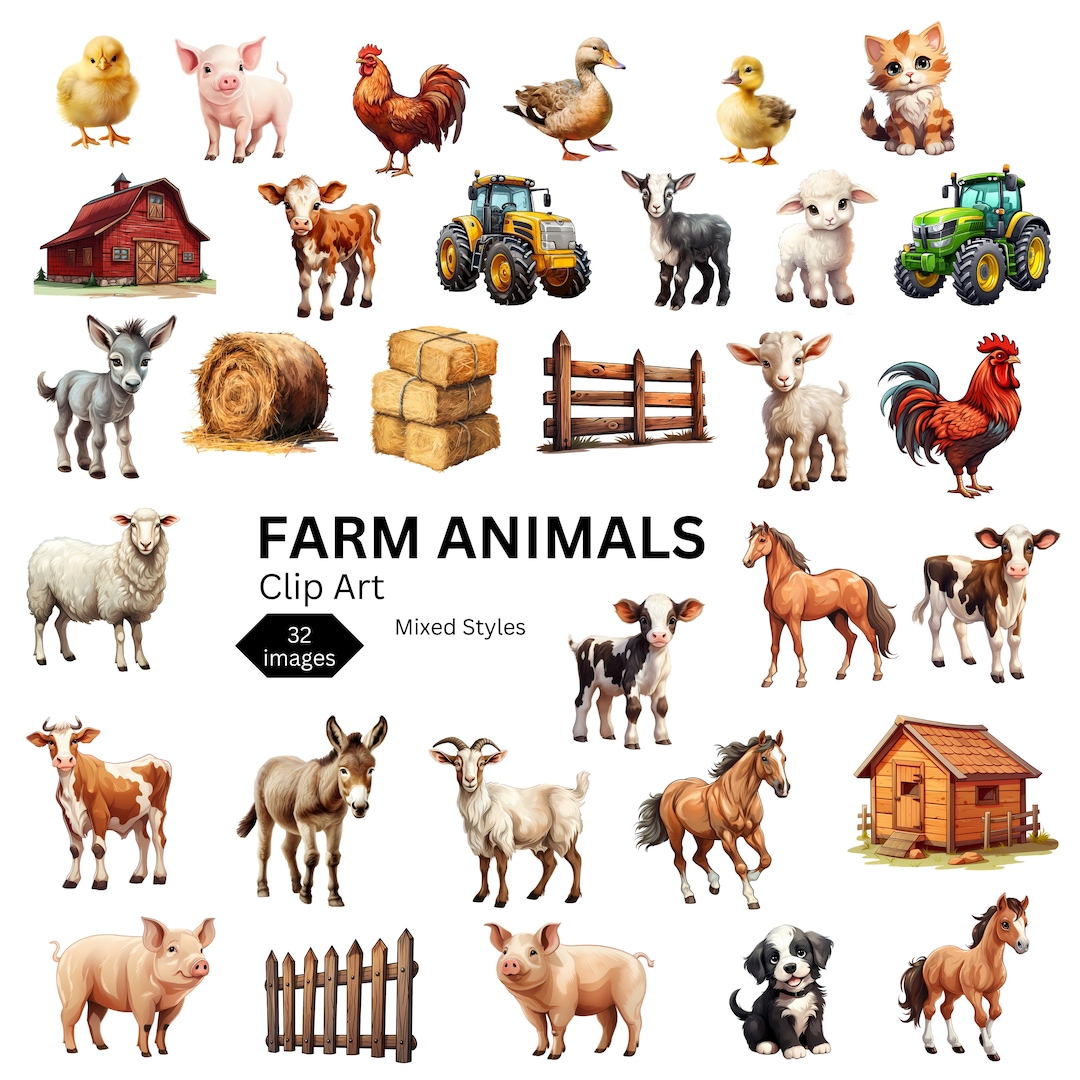 Farm Animal Clip Art - Farm Clipart, Horses, Cows, PNG - Etsy