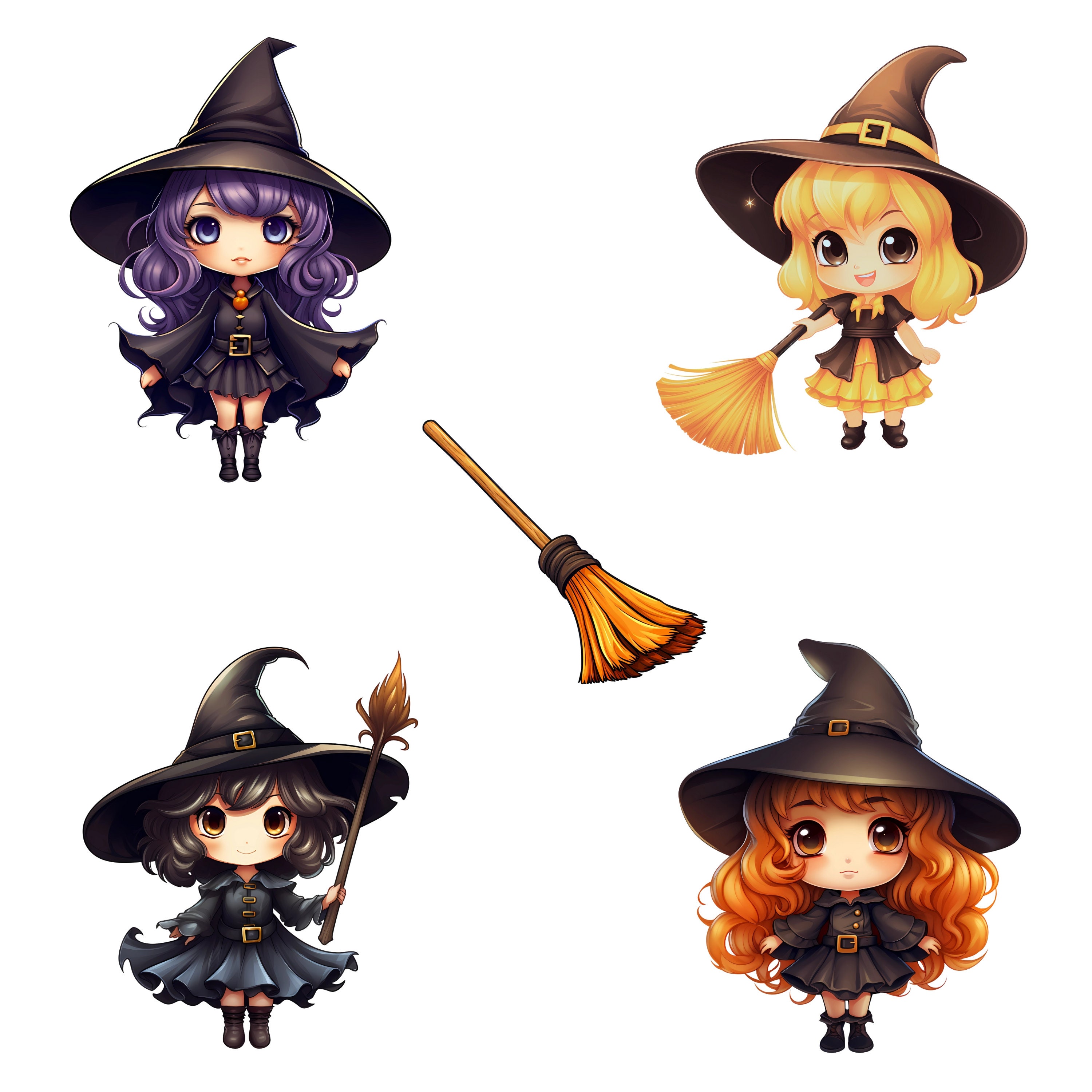 Chibi Witch Clip Art - Witchy, Halloween, Wizard, Clipart, Scrapbook ...