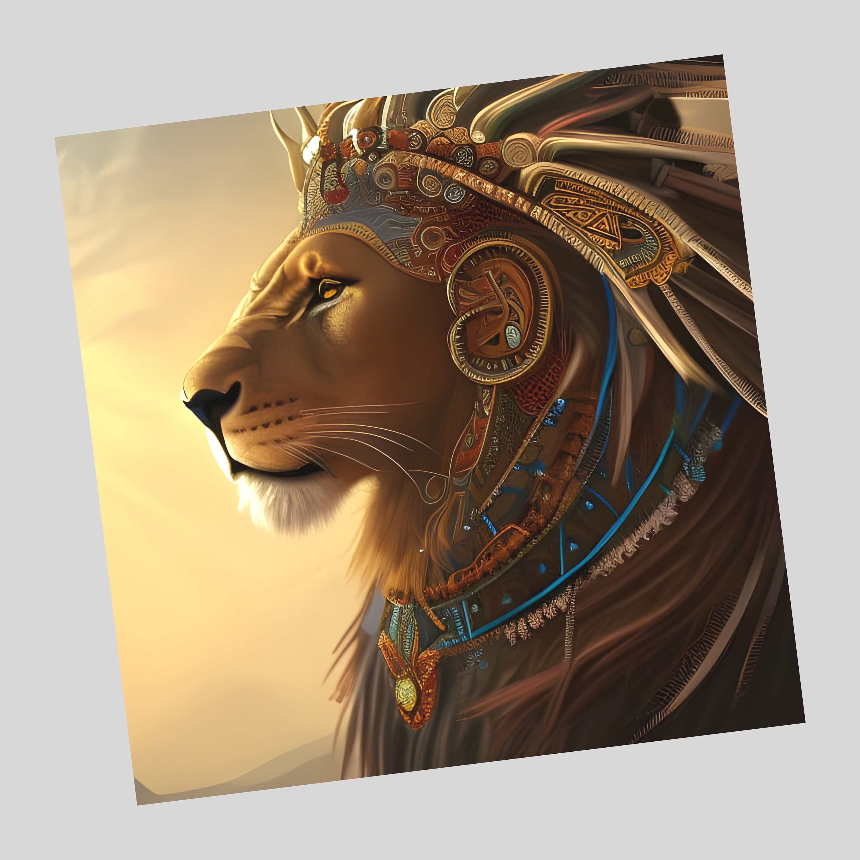 King Lion, Tribe Chief, Tribal Lion, Wall Art, AI Art, Poster ...