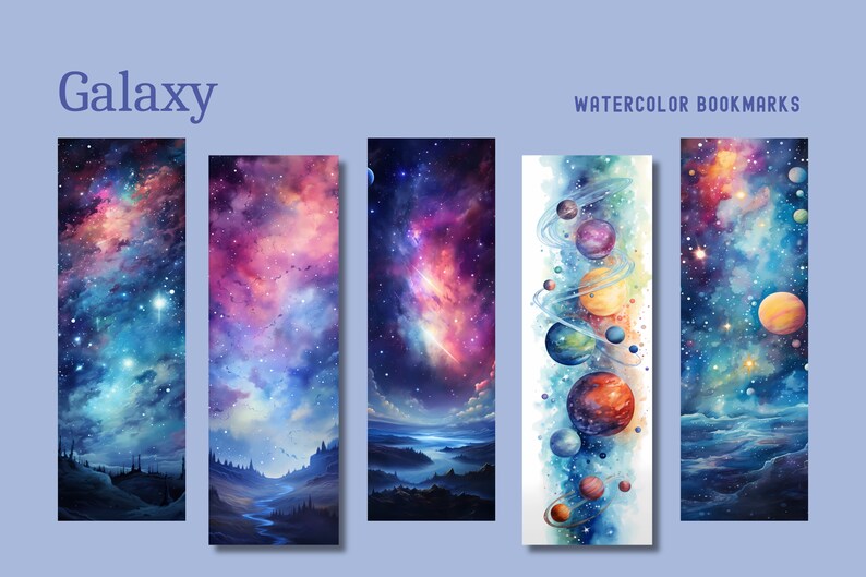 Galaxy Watercolor Bookmarks - Space, PNG, Sublimation - Etsy