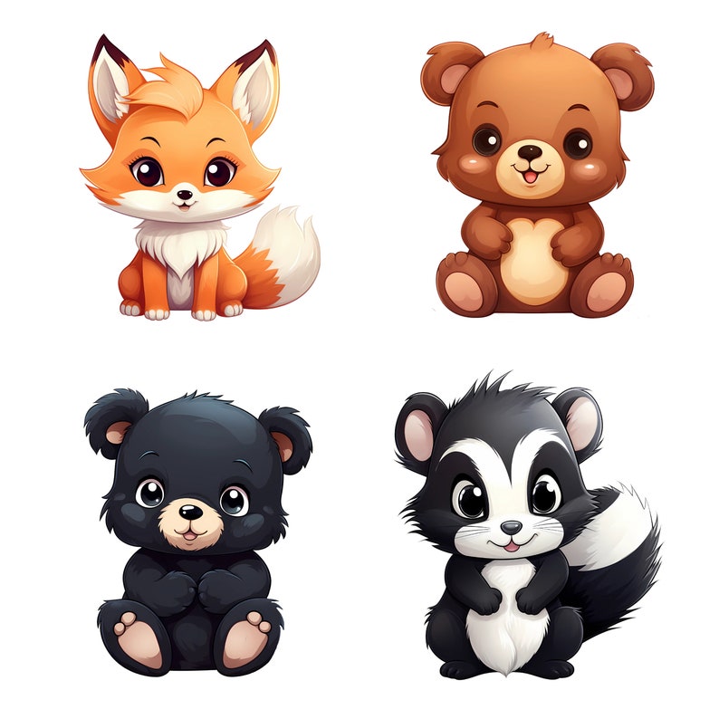 Chibi Forest Animals Clip Art With 2 Forest Backgrounds - Etsy